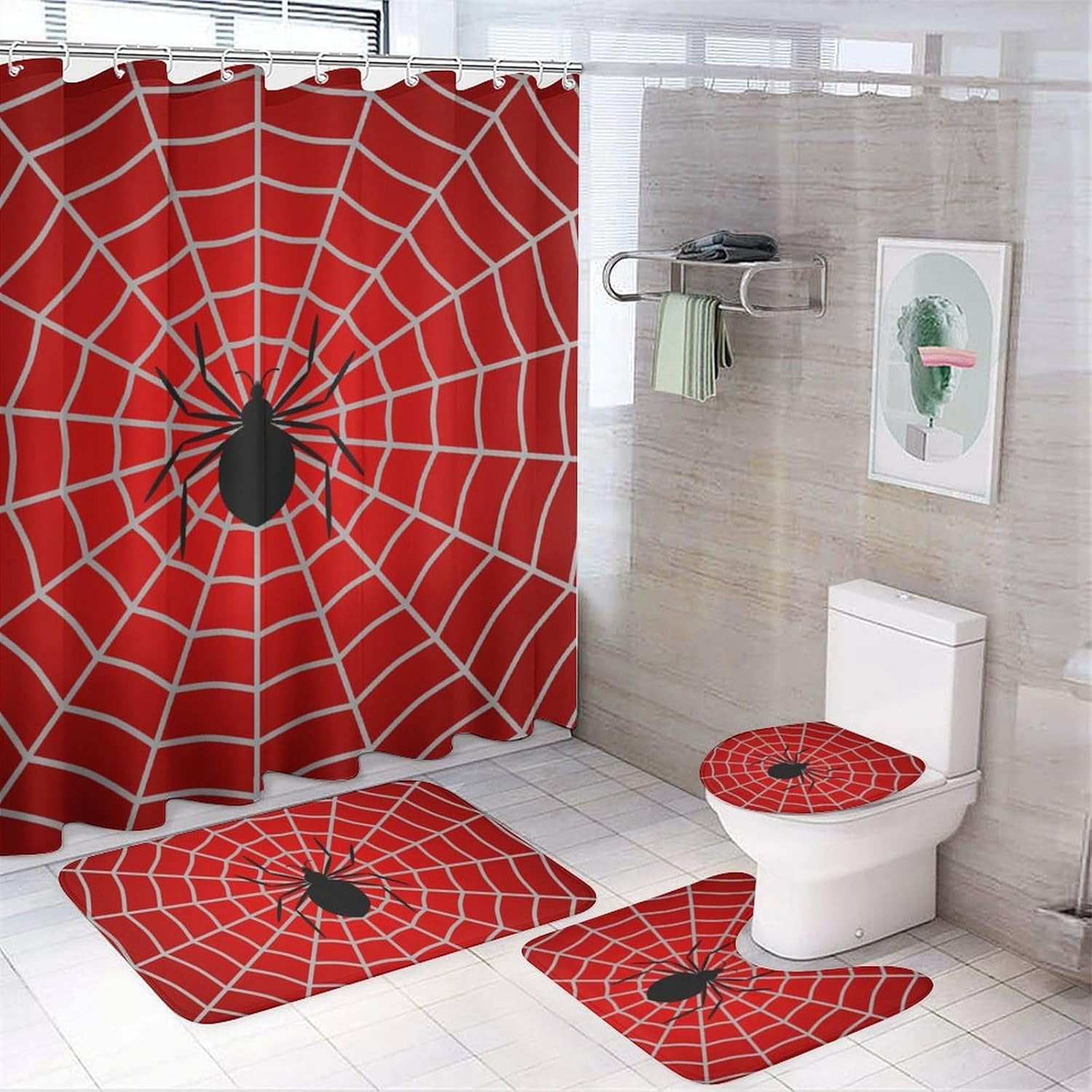 4 Pcs French Bulldog Shower Curtain Sets, Puppy Bones Bathroom Curtains Shower Decor Set with ...