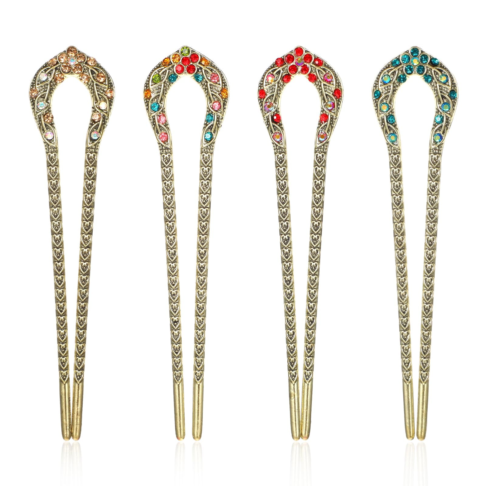 4 Pcs French Hair Pins, Mabor Metal U Shaped Hairpins, Vintage Double ...