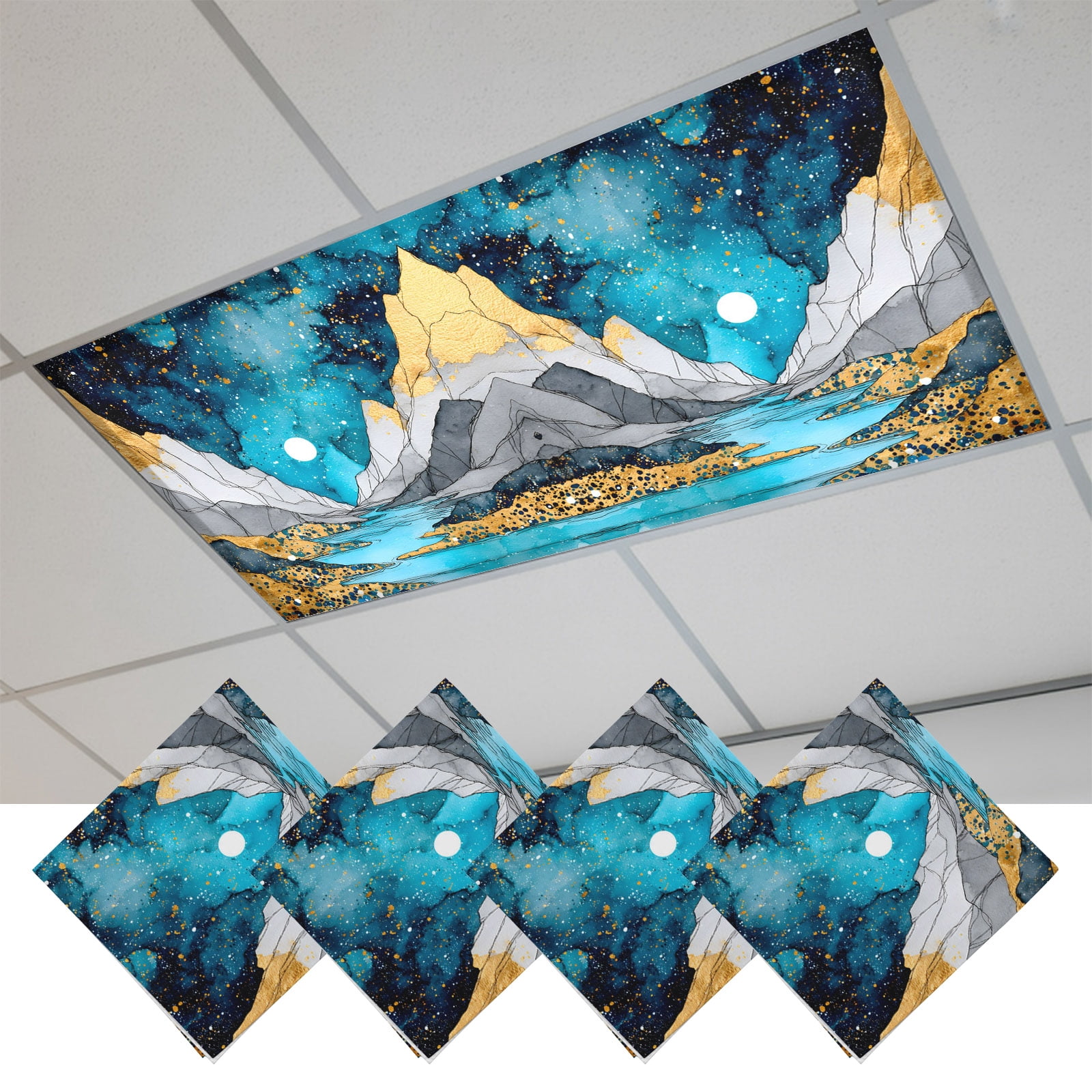4 Pcs Full Moon Fluorescent Light Covers Nature Icy Mountains River ...