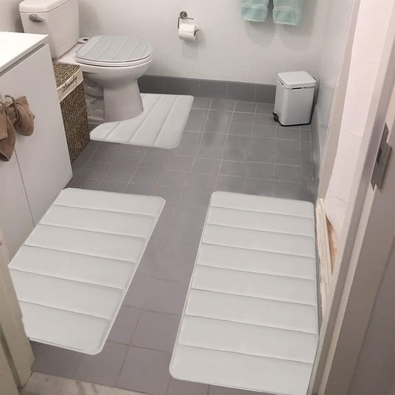4 Pcs Full Set Foam Bath Mats, Universal Thick Toilet Rugs, Water ...
