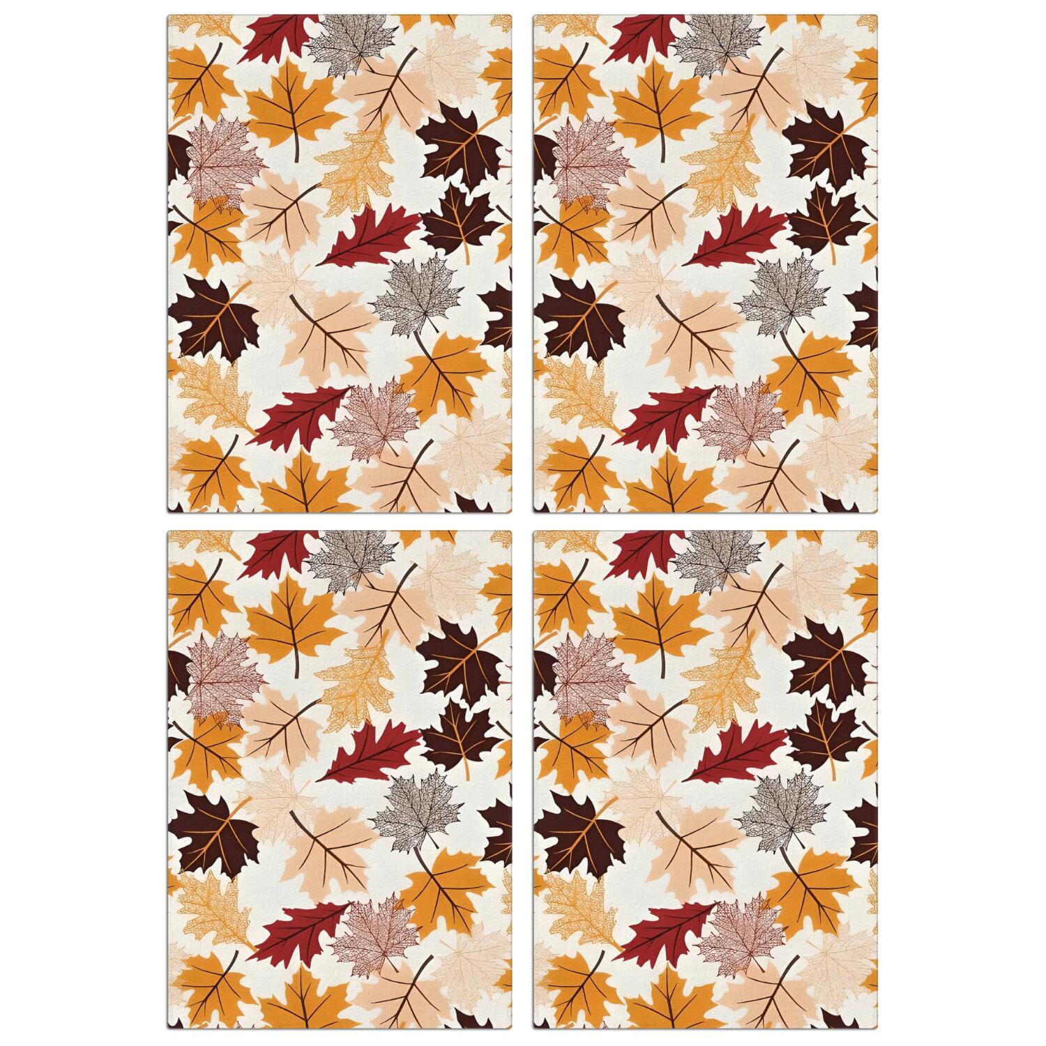 4 Pcs Funny Kitchen Towels,Autumn Fall Leaves Pattern Microfiber Dish ...