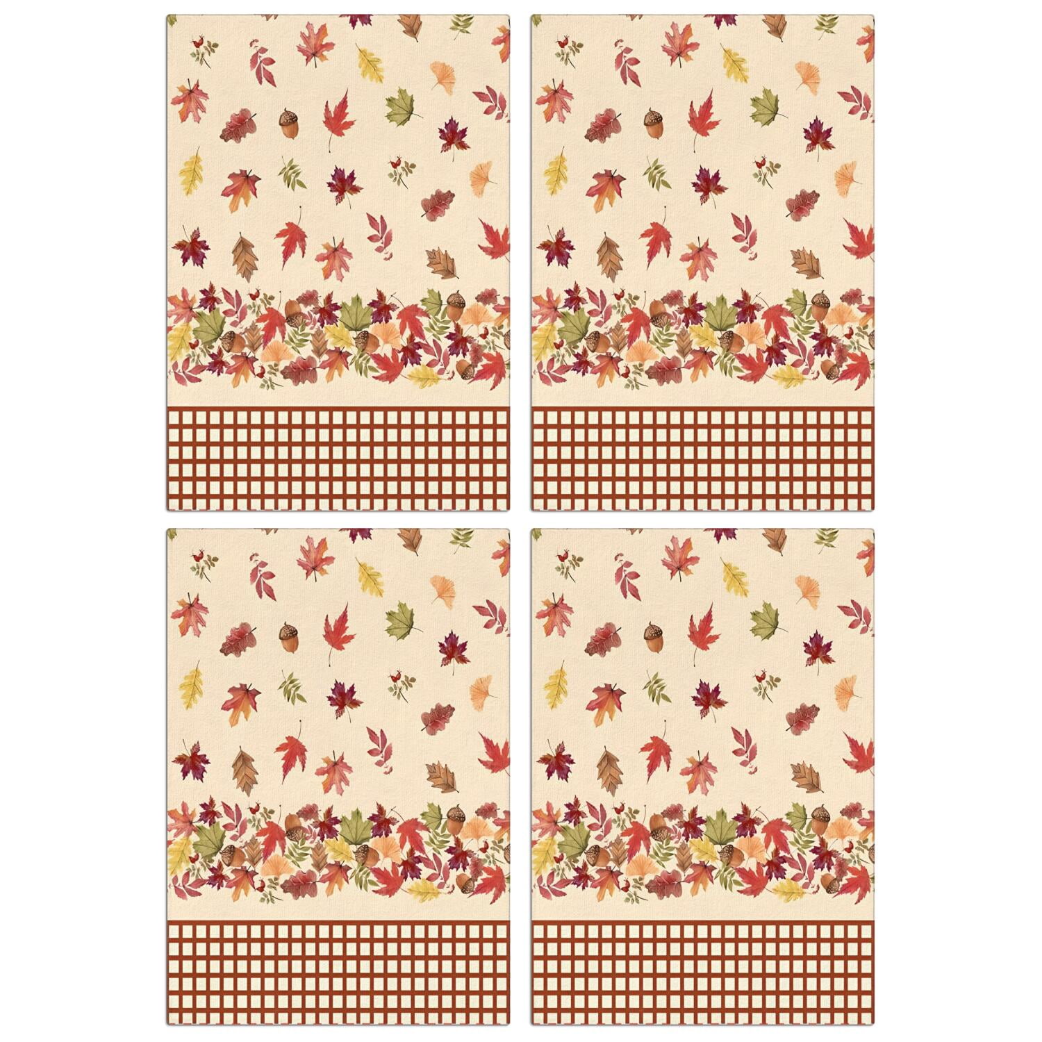 4 Pcs Funny Kitchen Towels,Autumn Fall Leaves Pattern Microfiber Dish ...