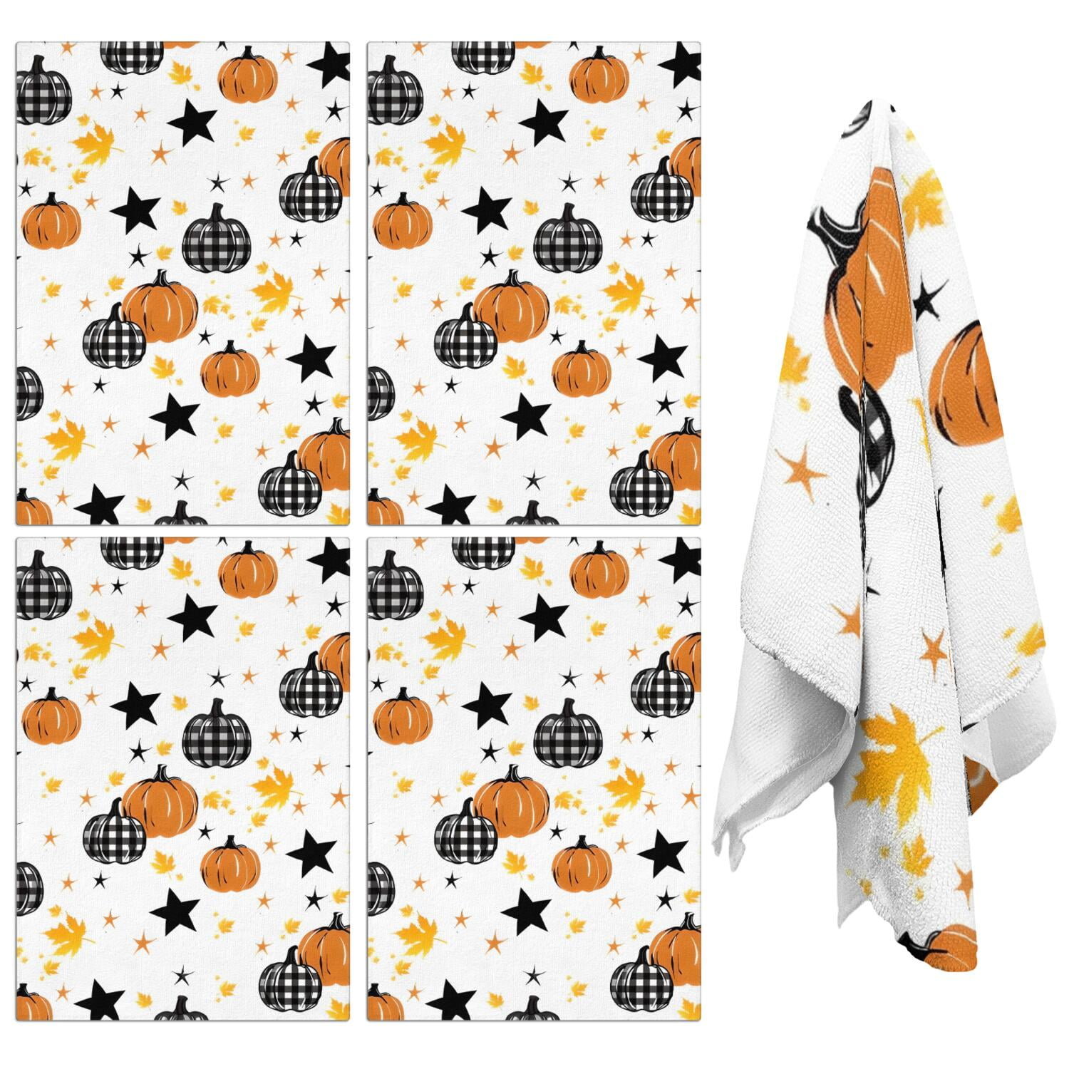 4 Pcs Funny Kitchen Towels,Autumn Halloween Pumpkins Pattern Microfiber ...