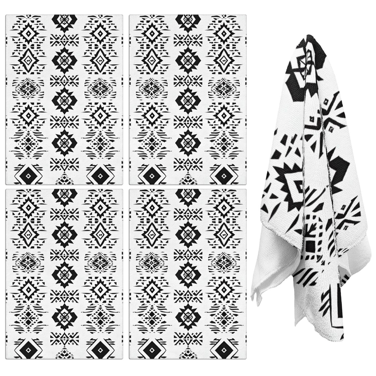 4 Pcs Funny Kitchen Towels,Black Geometric Triangle Diamond Pattern ...