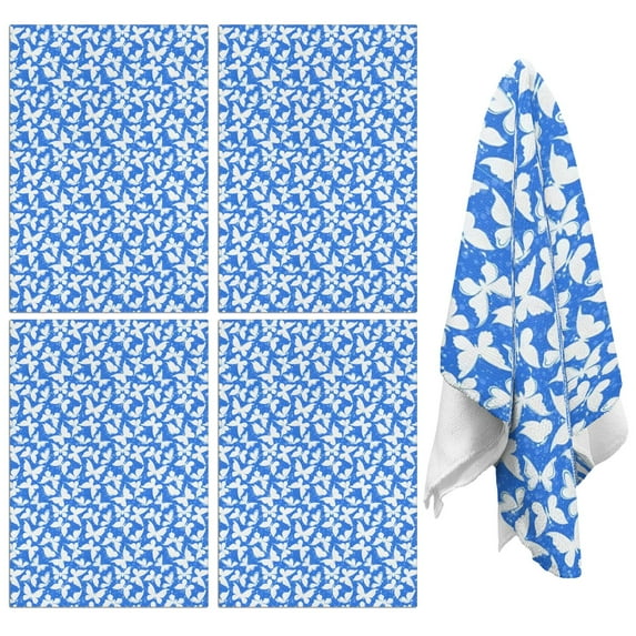 4 Pcs Funny Kitchen Towels,Blue White Butterfly Pattern Microfiber Dish ...