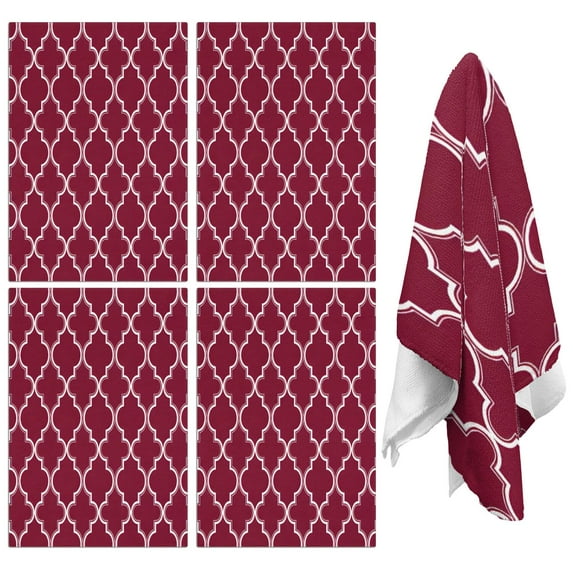 4 Pcs Funny Kitchen Towels,Burgundy Geometric Quatrefoil Pattern ...