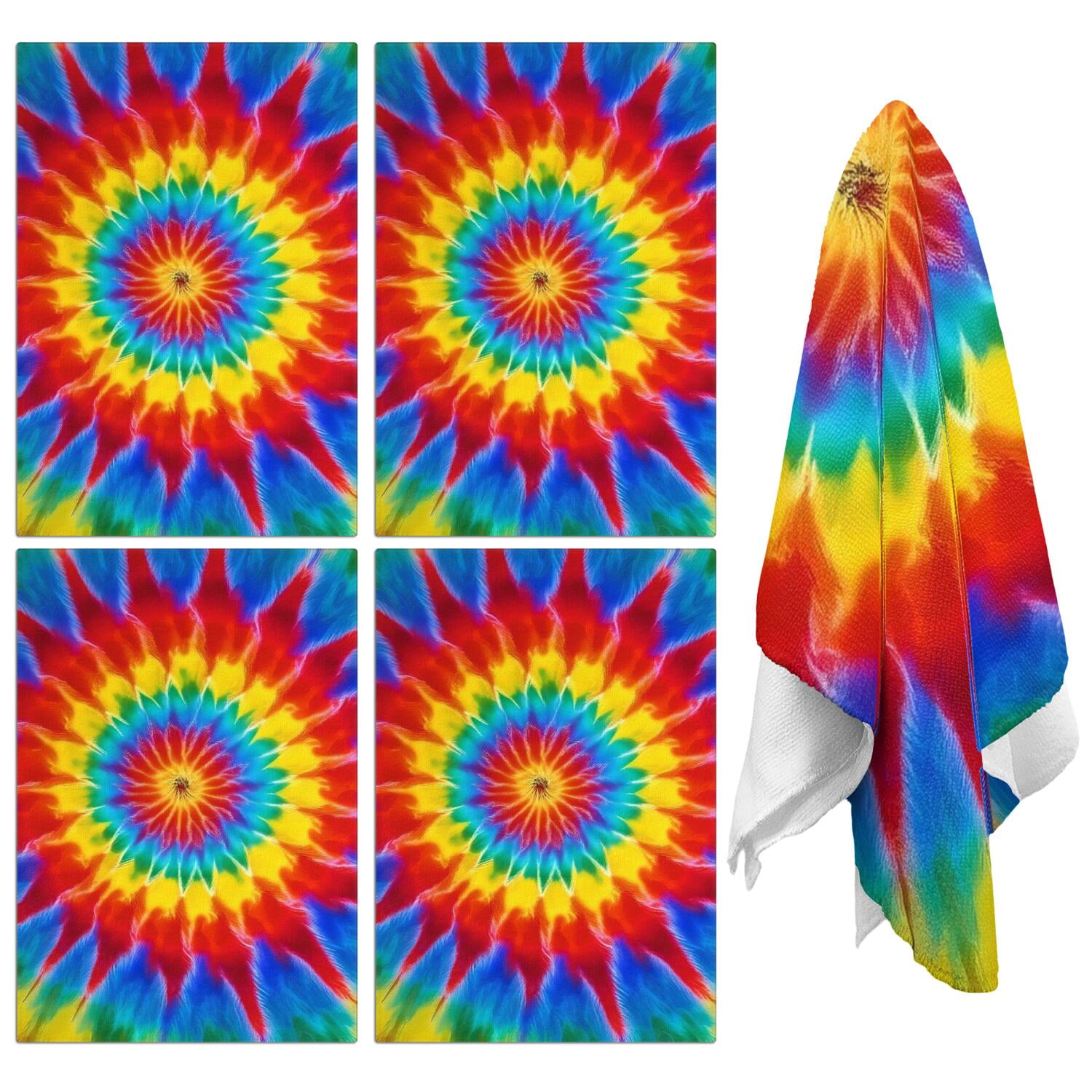 4 Pcs Funny Kitchen Towels,Colorful Rainbow Tie Dye Spiral Pattern ...