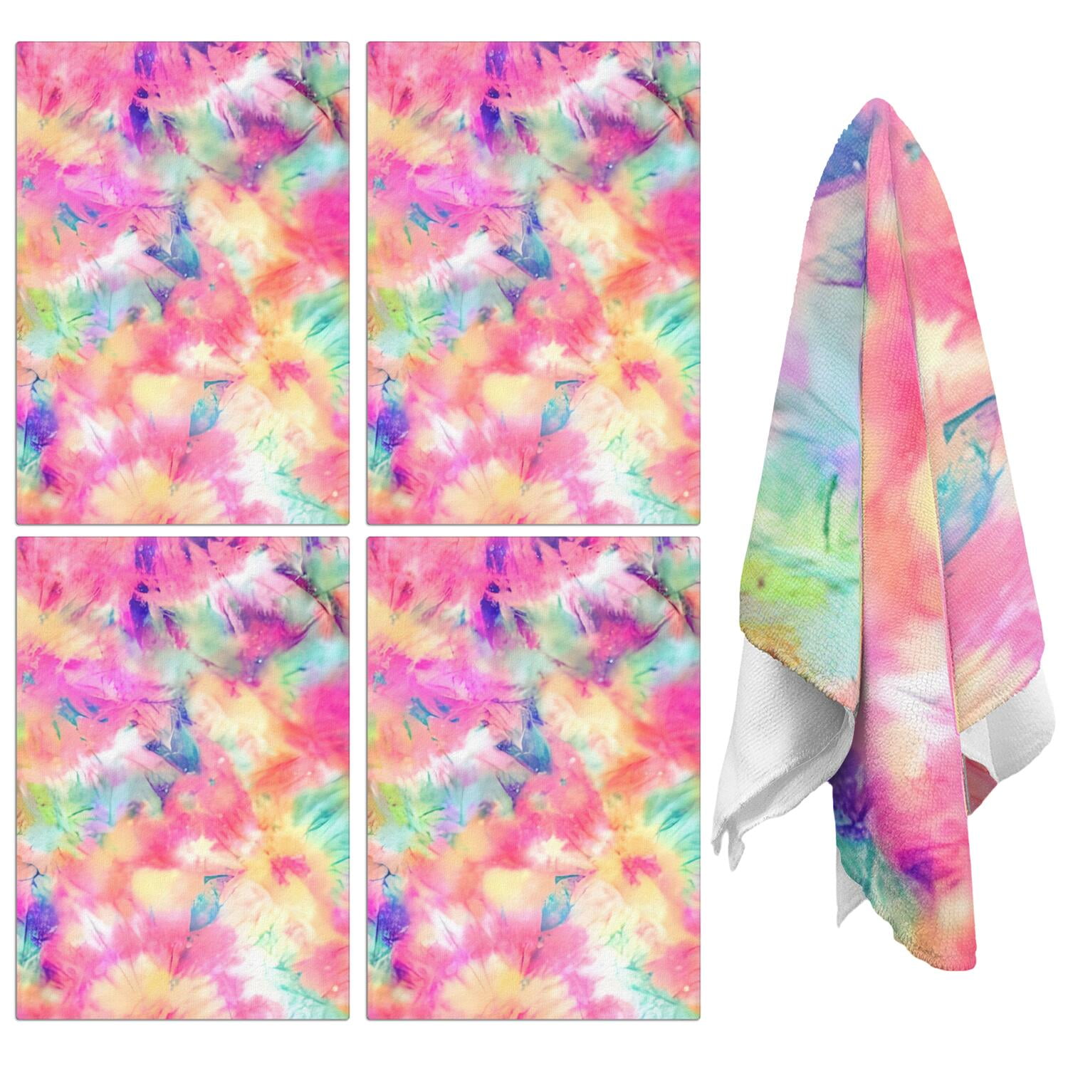 4 Pcs Funny Kitchen Towels,Colorful Tie Dye Pattern Microfiber Dish ...