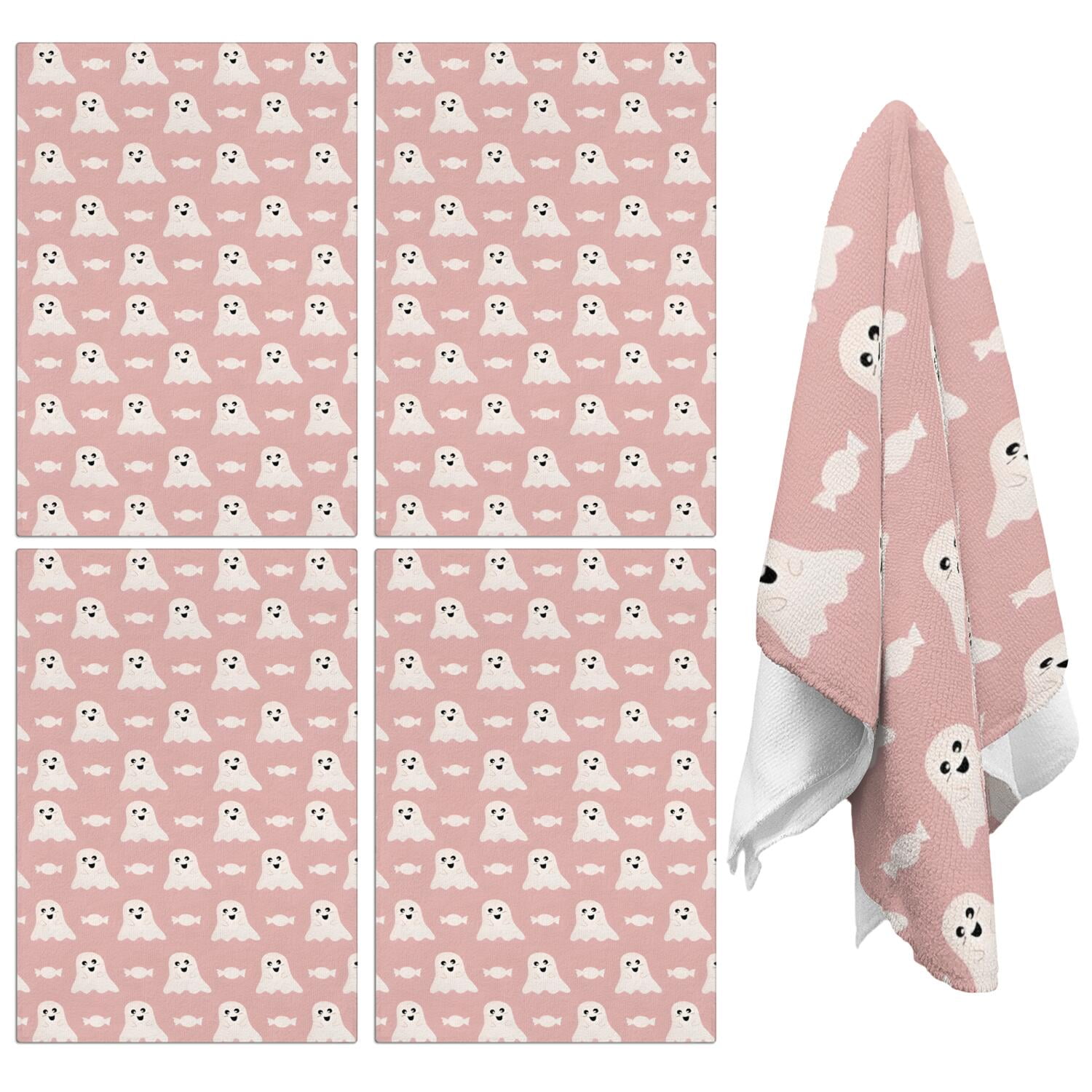 4 Pcs Funny Kitchen Towels,Cute Ghost Halloween Pattern Microfiber Dish ...