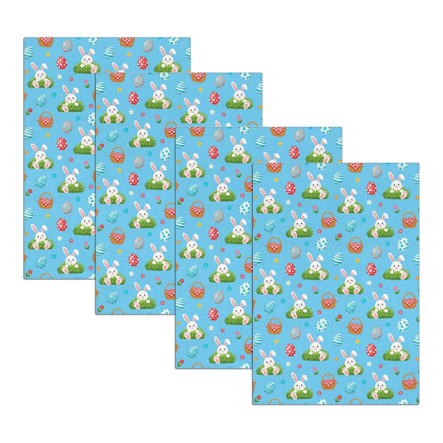 4 Pcs Funny Kitchen Towels, Easter and Wicker Baskets Blue Pattern ...