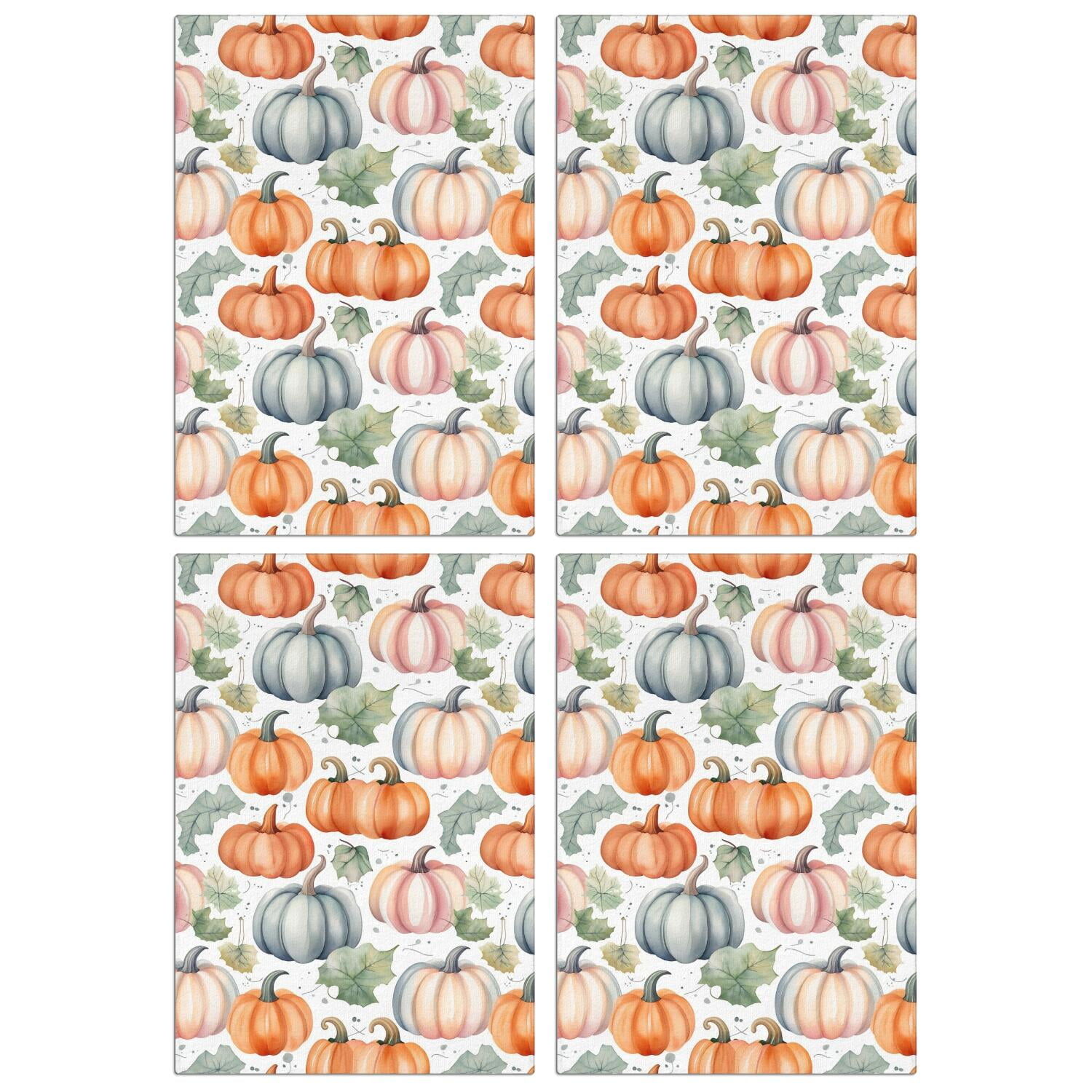 4 Pcs Funny Kitchen Towels,Fall Pumpkins and Leaves Pattern Microfiber ...