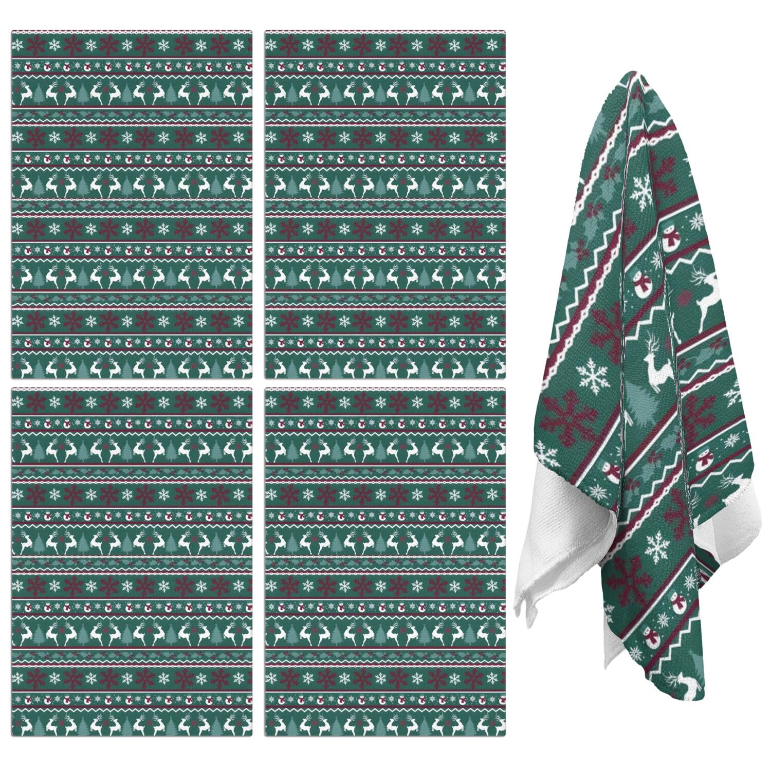 4 Pcs Funny Kitchen Towels,Green Christmas Reindeer and Snowflake ...