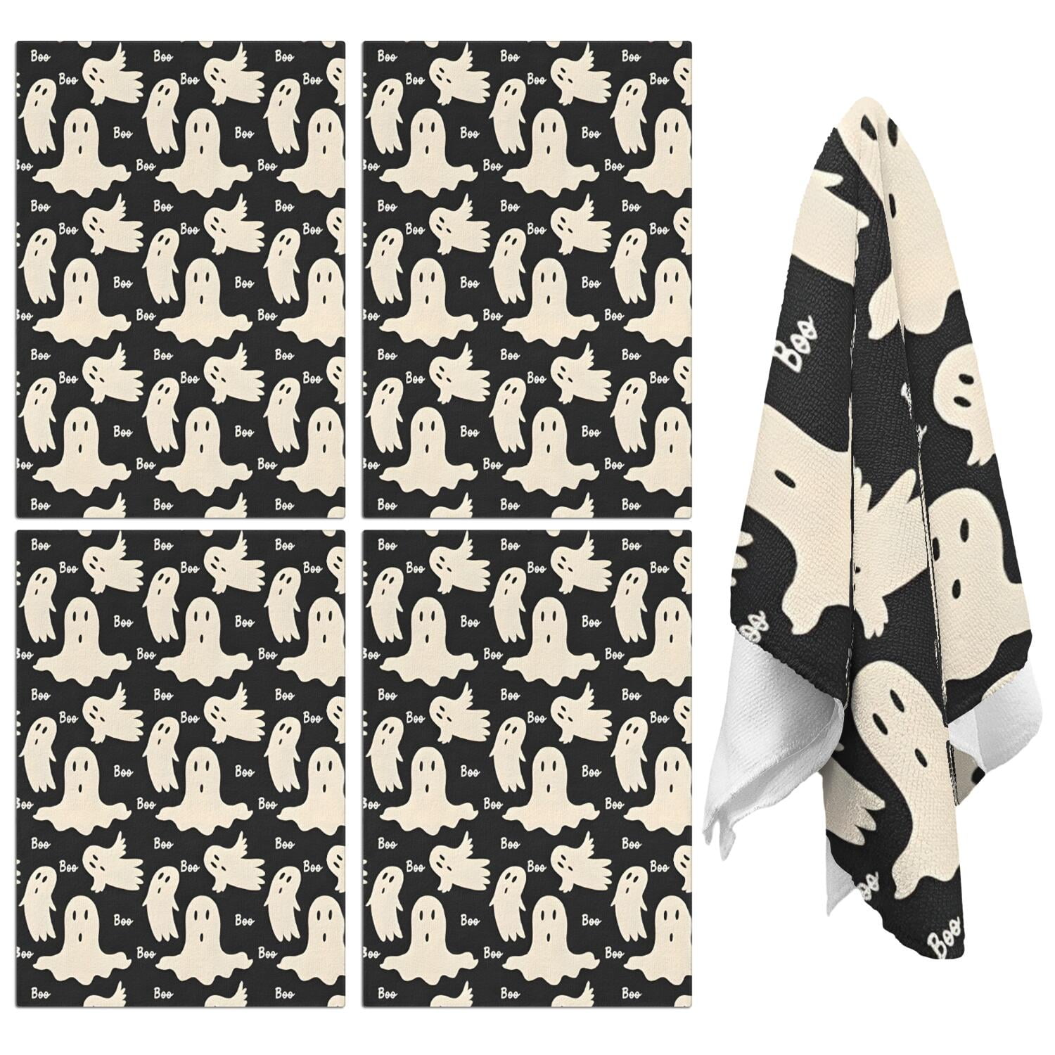 4 Pcs Funny Kitchen Towels,Halloween Ghost Boo Pattern Microfiber Dish ...