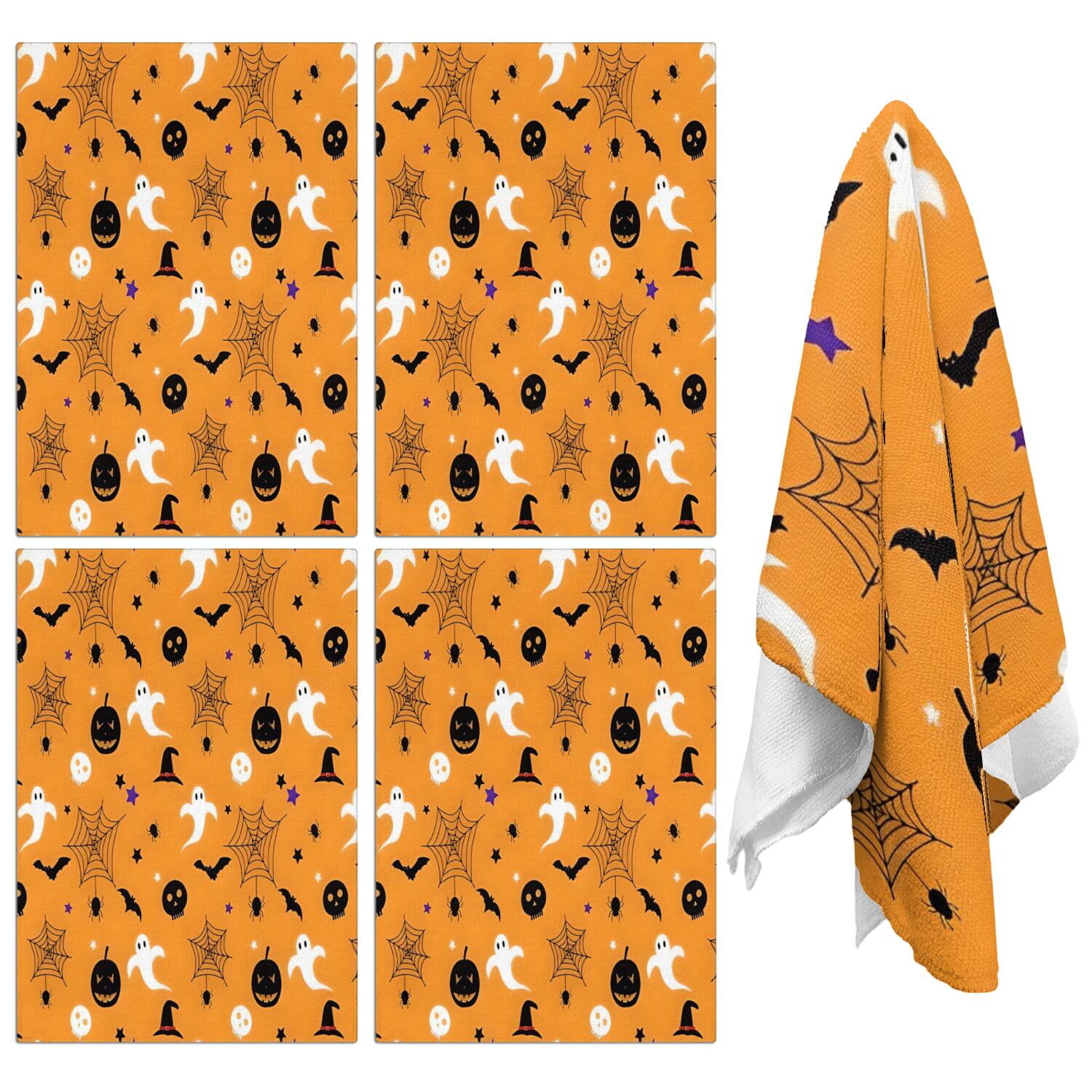4 Pcs Funny Kitchen Towels,Halloween Ghosts Pumpkins and Spider Webs ...