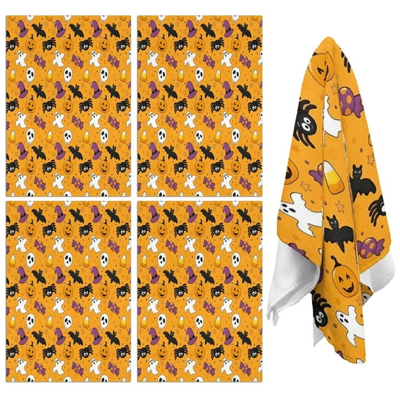 4 Pcs Funny Kitchen Towels,Halloween Icons Pattern Microfiber Dish ...