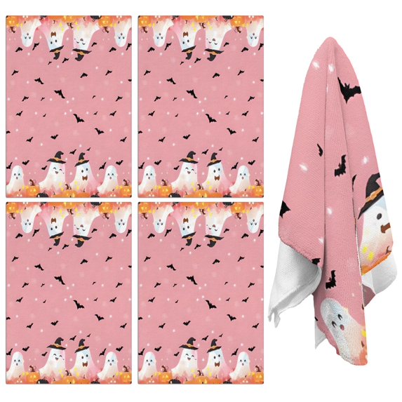 4 Pcs Funny Kitchen Towels,Pink Ghost Bat Halloween Pattern Microfiber ...