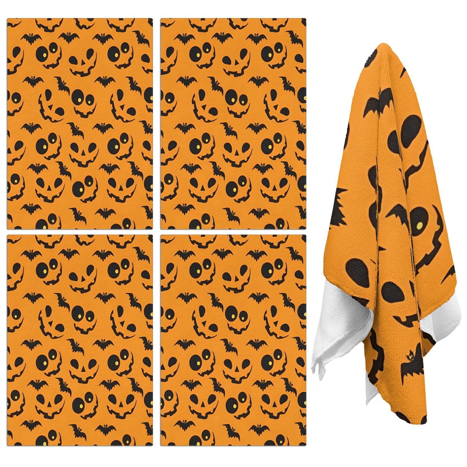 4 Pcs Funny Kitchen Towels,Pumpkin Bat Halloween Pattern Microfiber ...