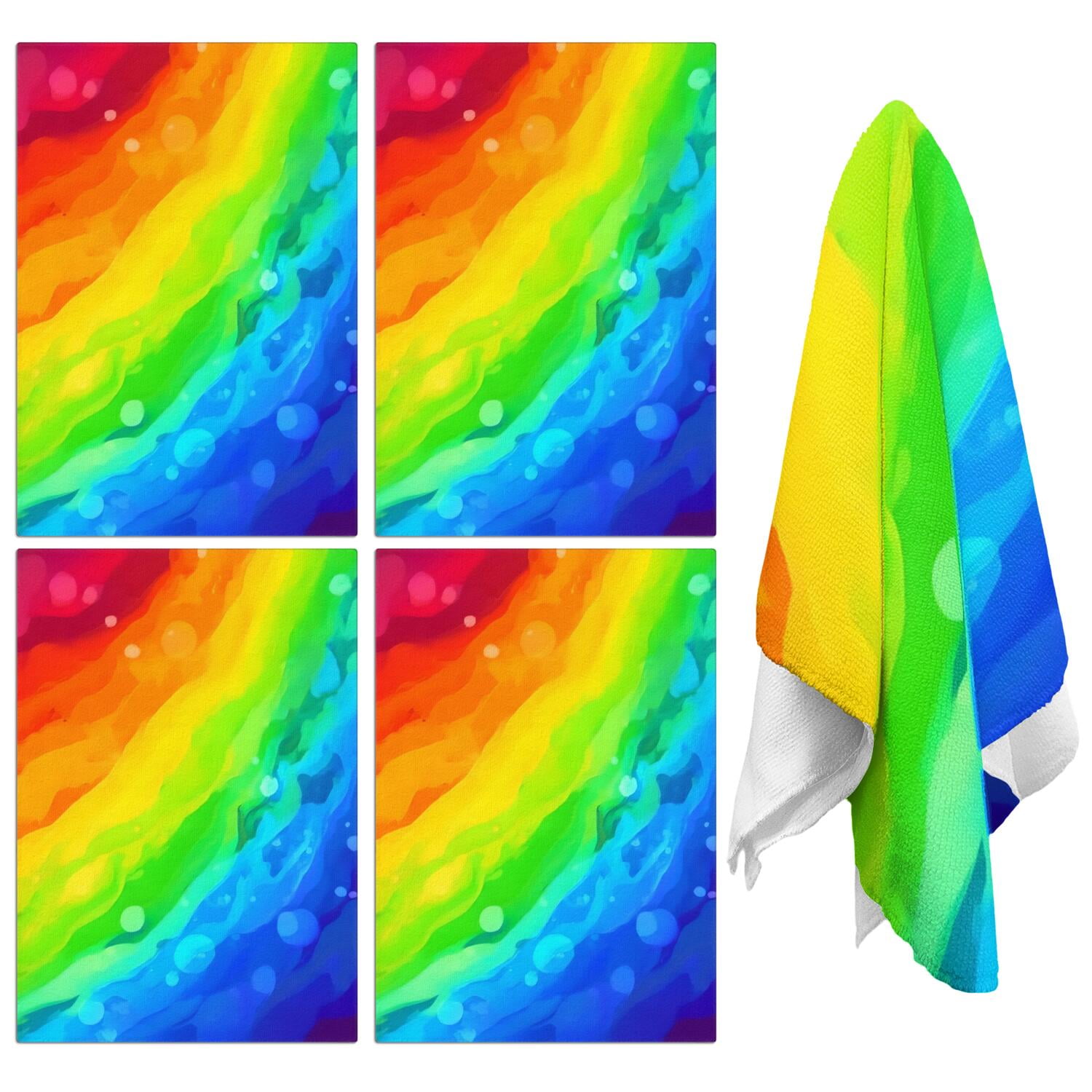 4 Pcs Funny Kitchen Towels,Rainbow Tie Dye Wave Pattern Microfiber Dish ...