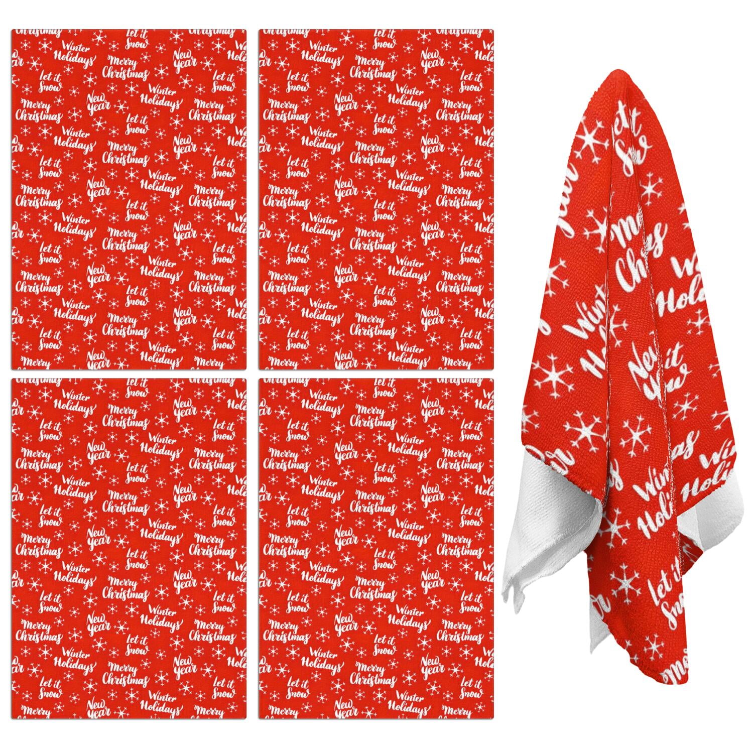4 Pcs Funny Kitchen Towels,Red Christmas Text and Snowflake Pattern ...