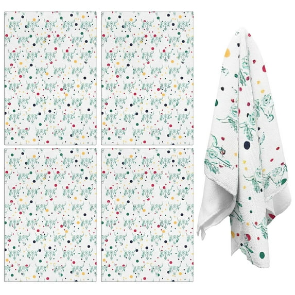 4 Pcs Funny Kitchen Towels,White Buffalo Skull Dot Pattern Microfiber ...