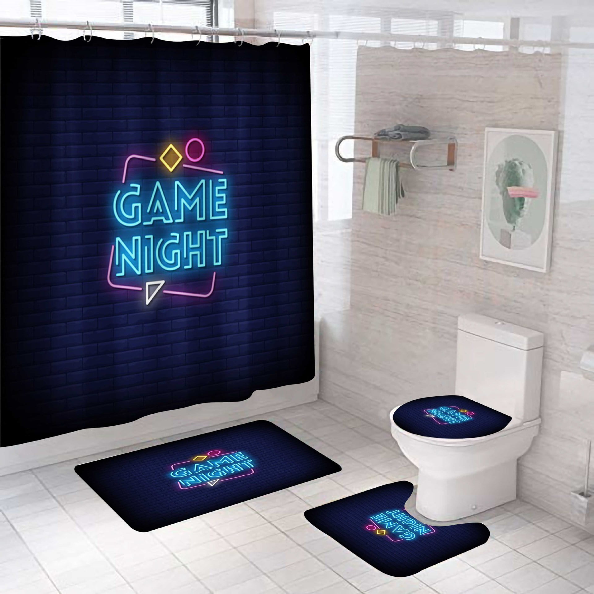4 Pcs Gamer Bathroom Sets for Boys Game Shower Curtain Set with Curtain ...