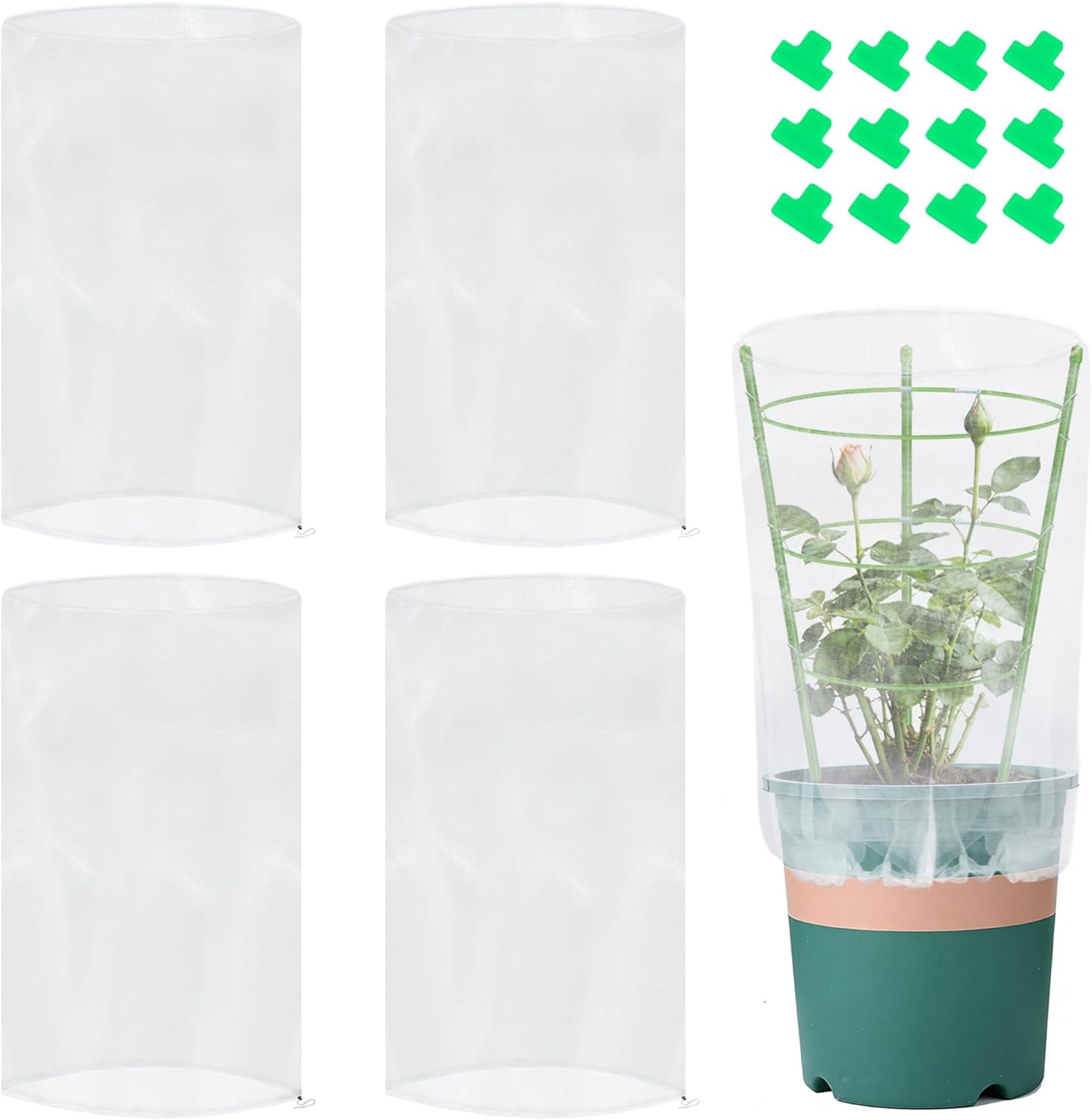 4 Pcs Garden Bird Netting for Small Round Plant Cage, 23" H x 8" W ...