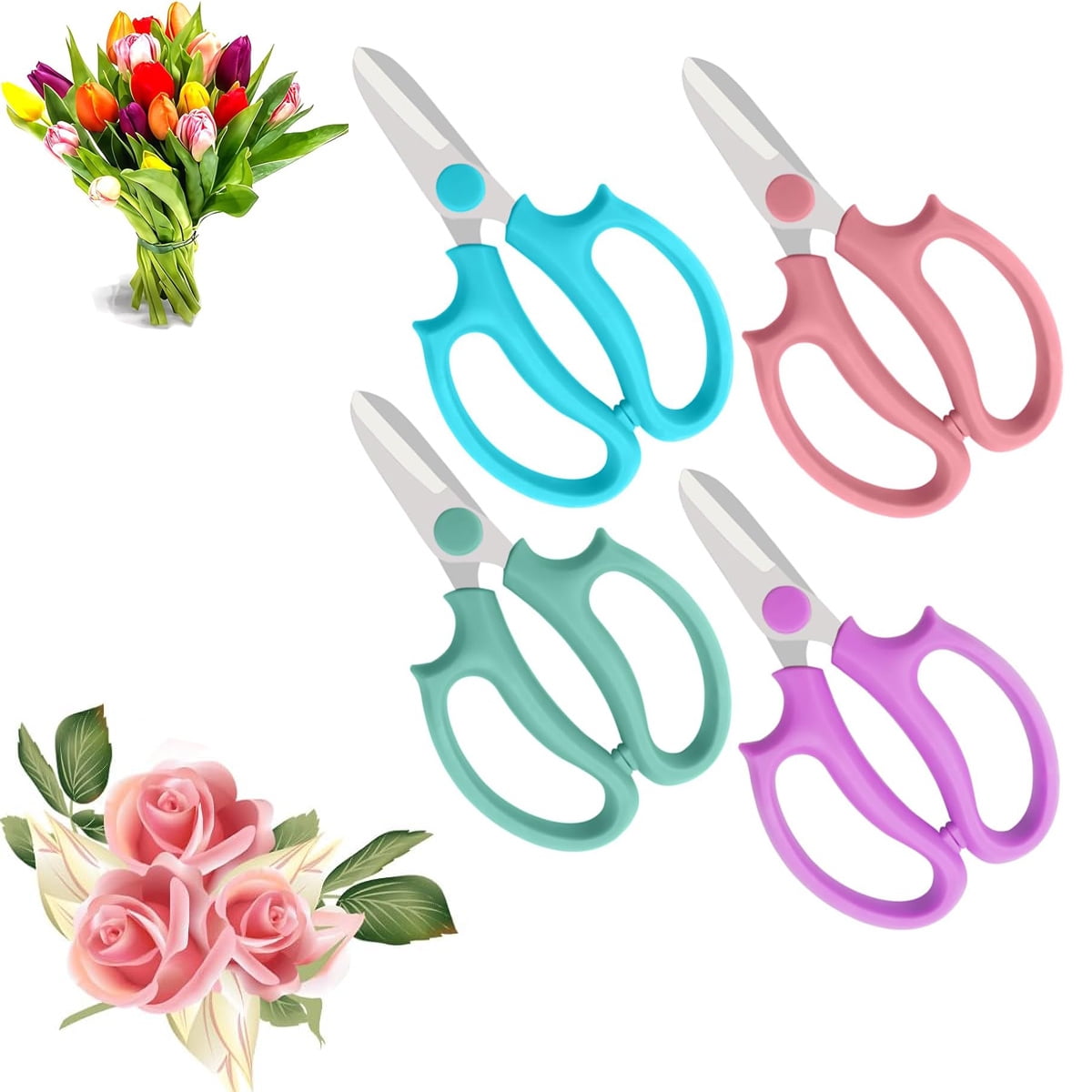 4 Pcs Garden Flower Shears,Tutuviw Premium Plant Floral Scissors with Comfortable Handles for ...
