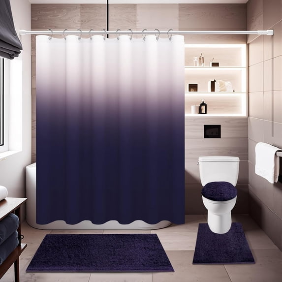 4 Pcs Gark Purple Shower Curtain Sets with Rugs Solid Bathroom Sets ...