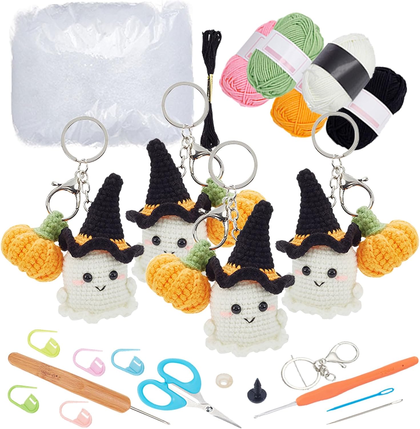 4 Pcs Ghost and Mini Pumpkin Crochet Kit for Beginners DIY Crochet Kit for Adults Complete ...