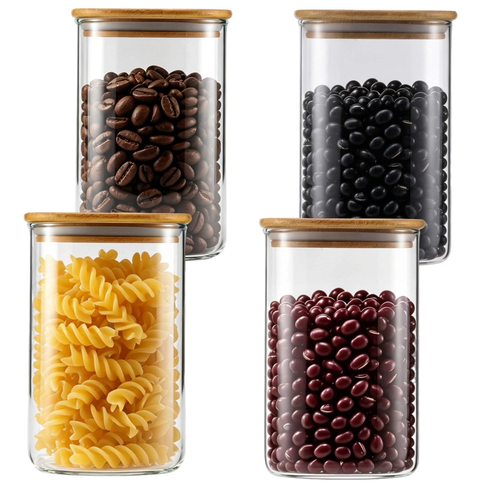 4 Pcs Glass Food Storage Jar Set, 39 oz / 1150 ml Square Clear Cereal ...
