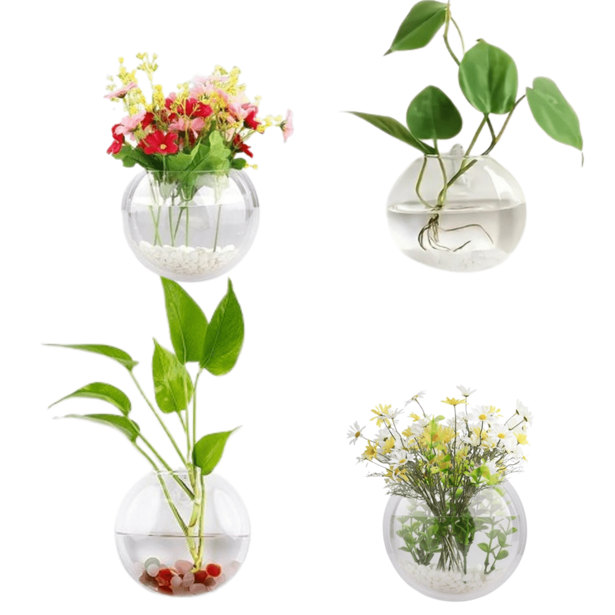 4 Pcs Glass Wall Hanging Vases for Plants Indoor, Glass Wall Hanging ...