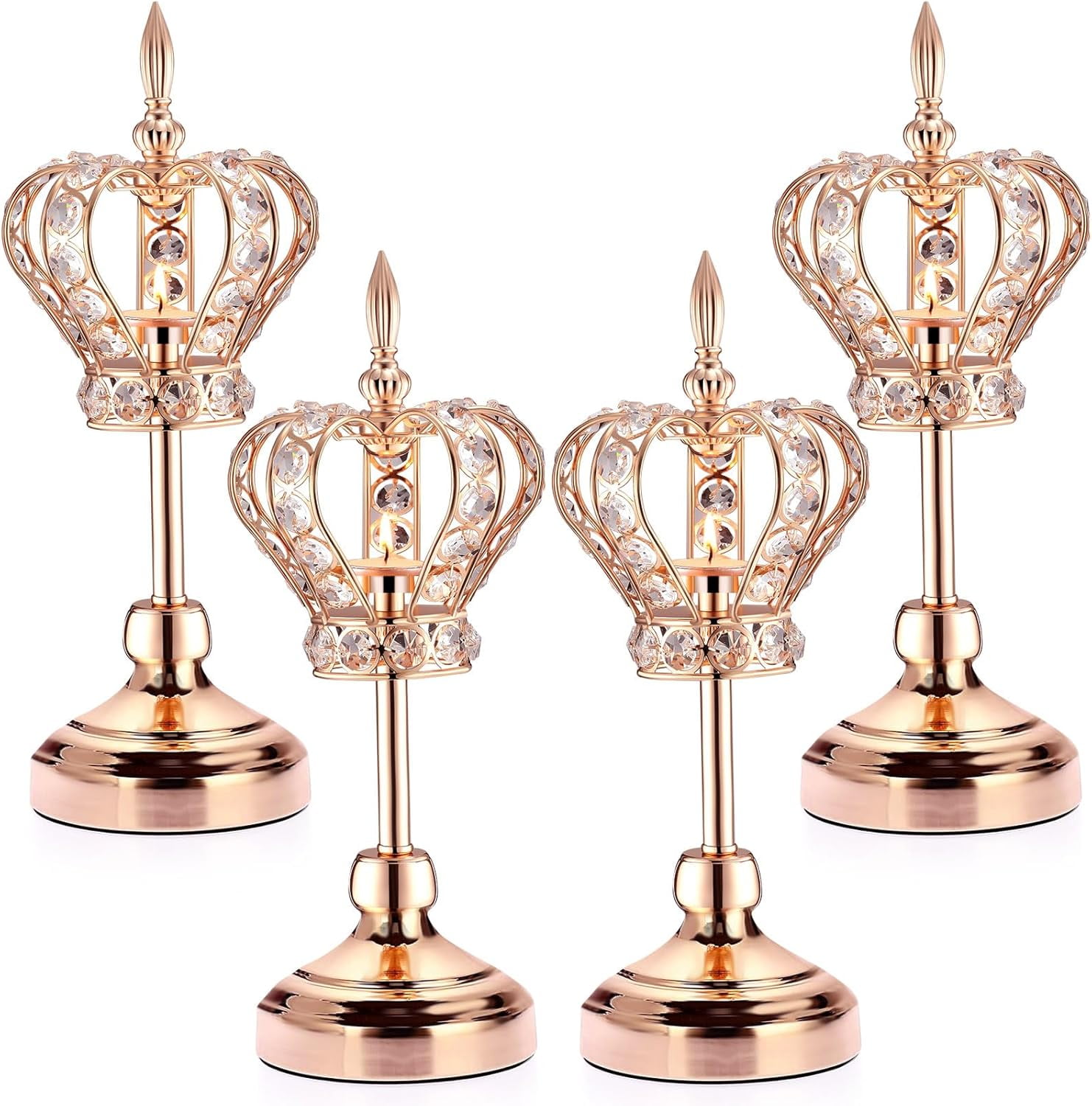 4 Pcs Gold Crystal Candle Holders Crown Candlestick 13.8 Inches ...