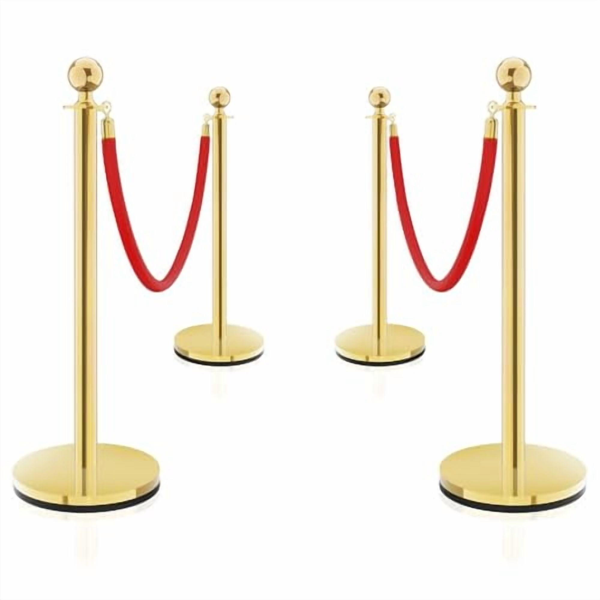 4 Pcs Gold Stanchion Posts Queue - Crowd Control Barriers with 5 Feet Velvet Ropes and 38 Inch ...
