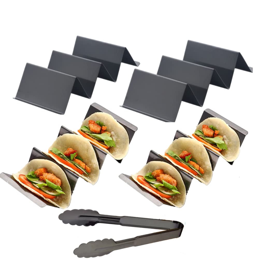 4 Pcs Gold Taco Holders Set with 1 Food Tong, Stainless Steel Taco ...