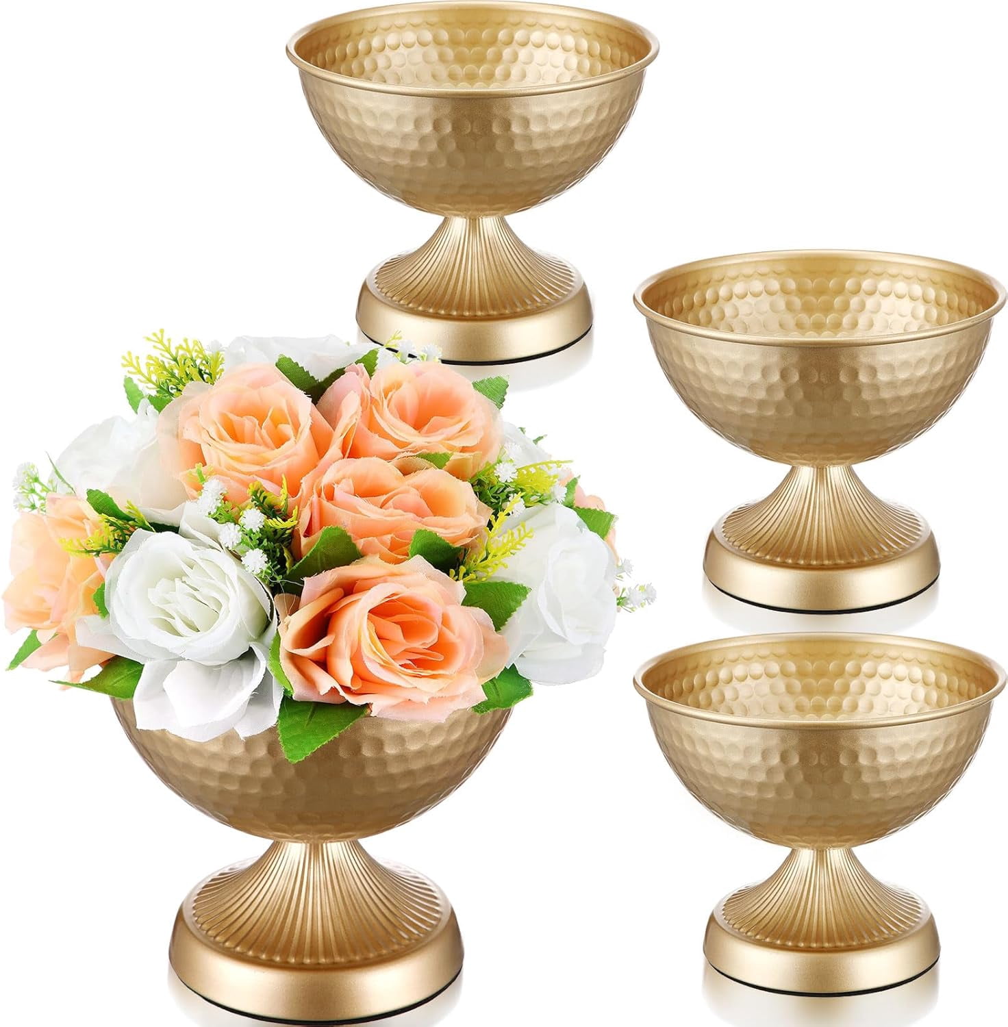 4 Pcs Gold Urn Vases for Centerpieces 6 Inch Hammered Compote Bowl ...
