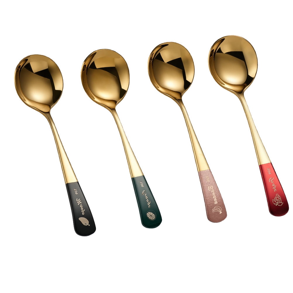 4 Pcs Golden Fruit Spoon Coffee Scoop Soup Spoons Fruit Spoons Glass ...