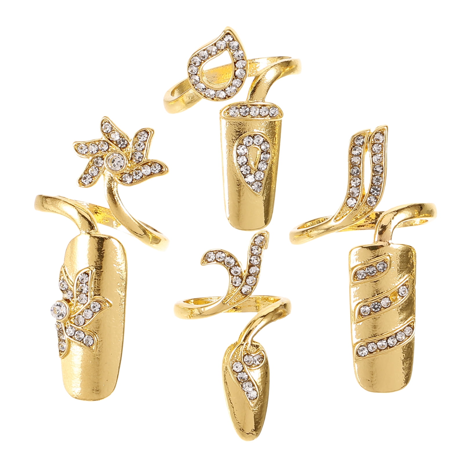 4 Pcs Golden Nail Ring Finger Rings Fingernail Cap Ornament - Walmart.com