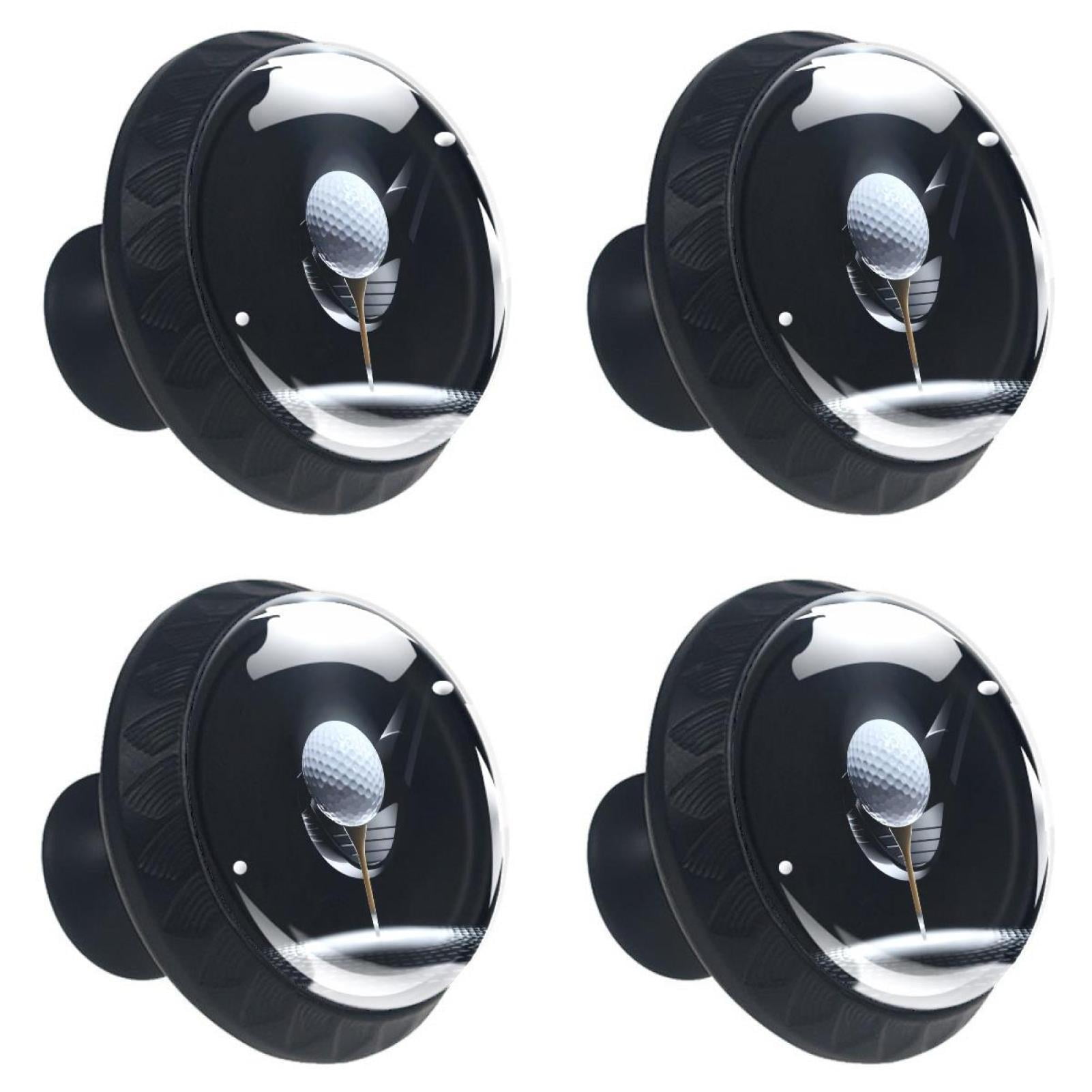 4 Pcs Golf Ball on Tee with Club in Black Spotlight Print Cabinet Knobs ...