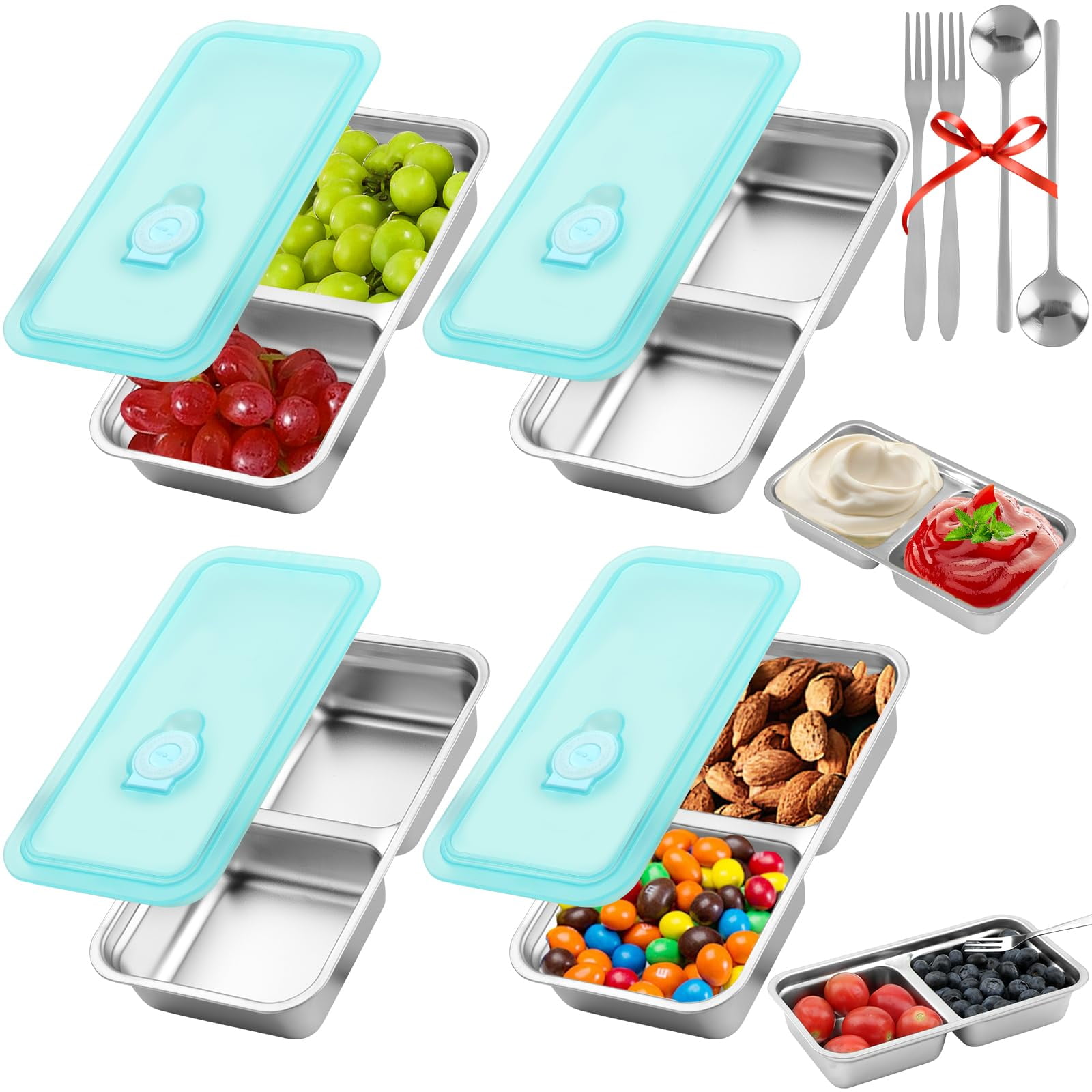 4 Pcs Grab and Go Snack Containers Reusable with Lids, Double ...