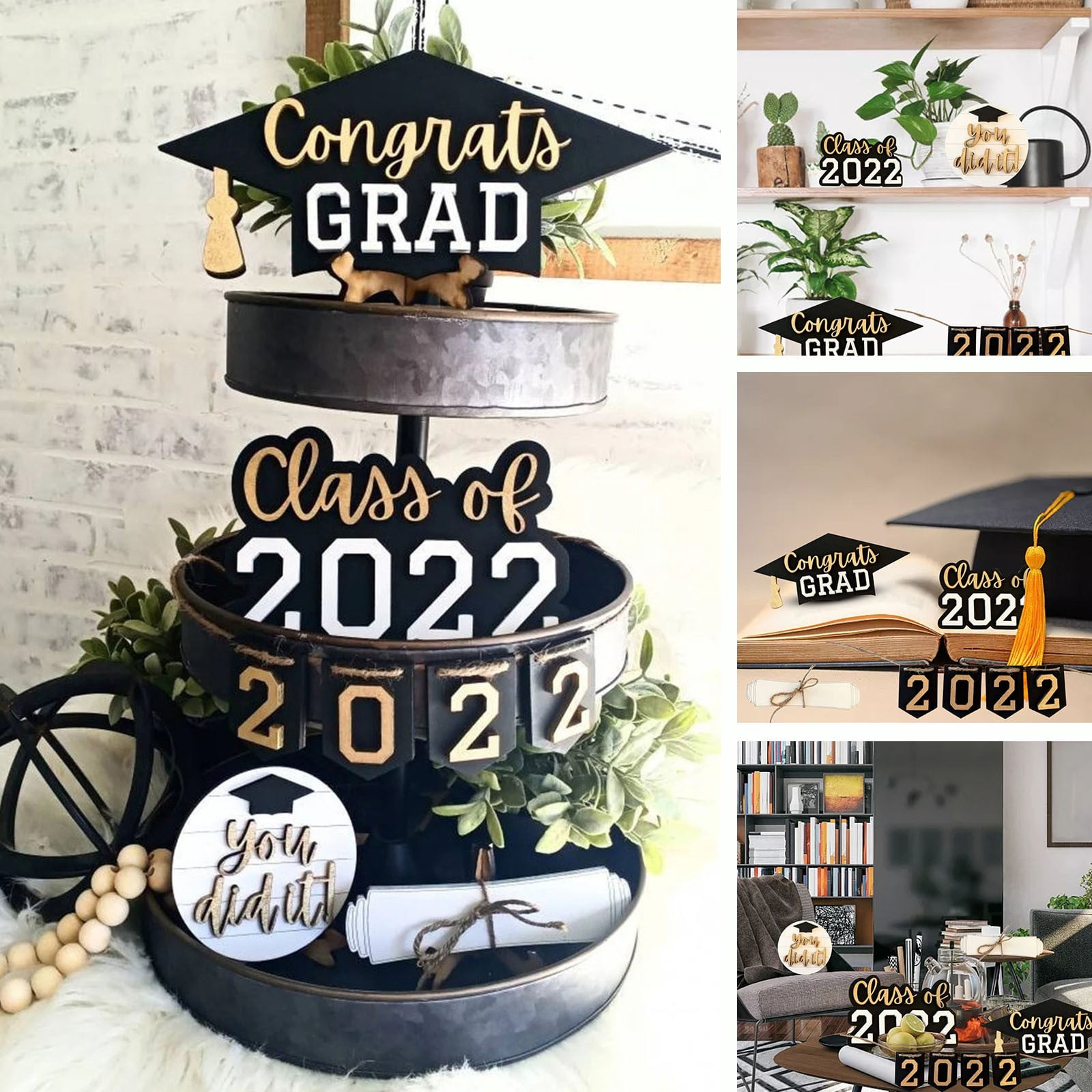 4 Pcs Graduation 2025 Gifts Tiered Tray Decor Graduation Centerpieces ...
