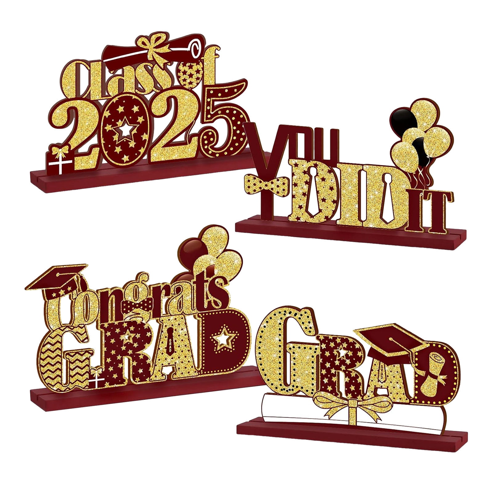 4 Pcs Graduation Party Decorations Class Of Congrats Grad Centerpieces ...
