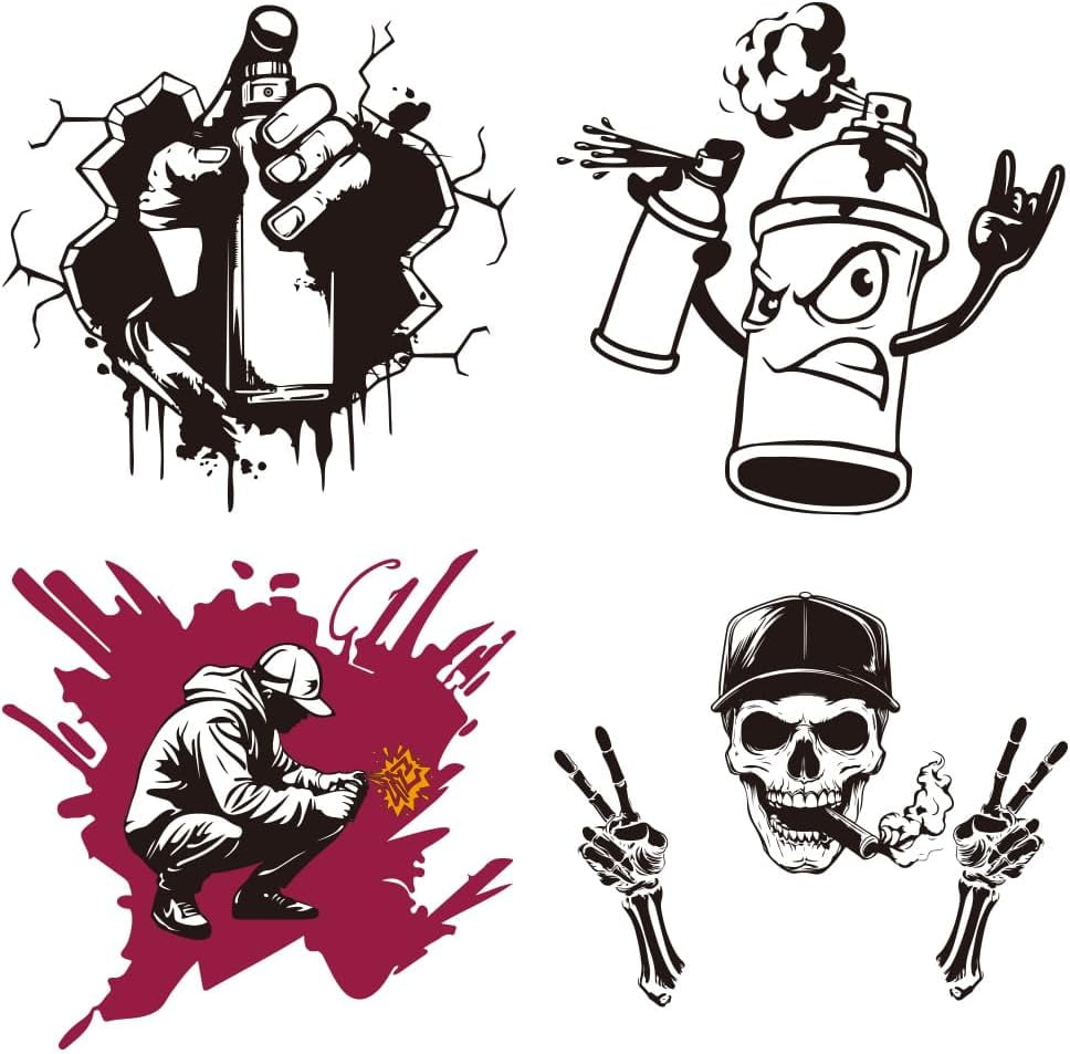 4 Pcs Graffiti Spray Paint Theme Iron on Decals Patches Graffiti Art Inspired Art Style Heat ...