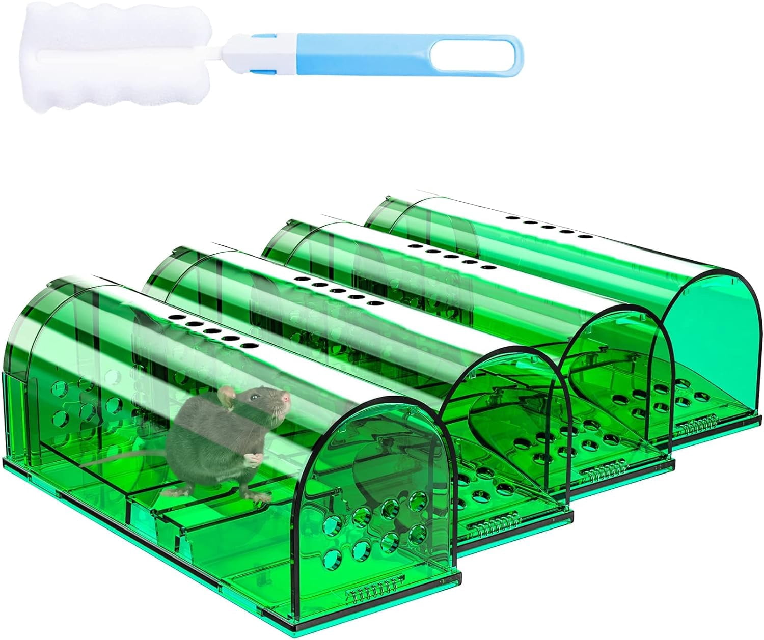 4 Pcs Green Humane Mouse Traps No Kill, Reusable Mice Trap Catch for ...