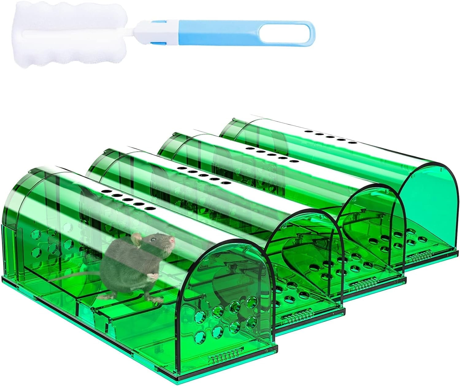 4 Pcs Green Humane Mouse Traps No Kill, Reusable Mice Trap Catch for ...