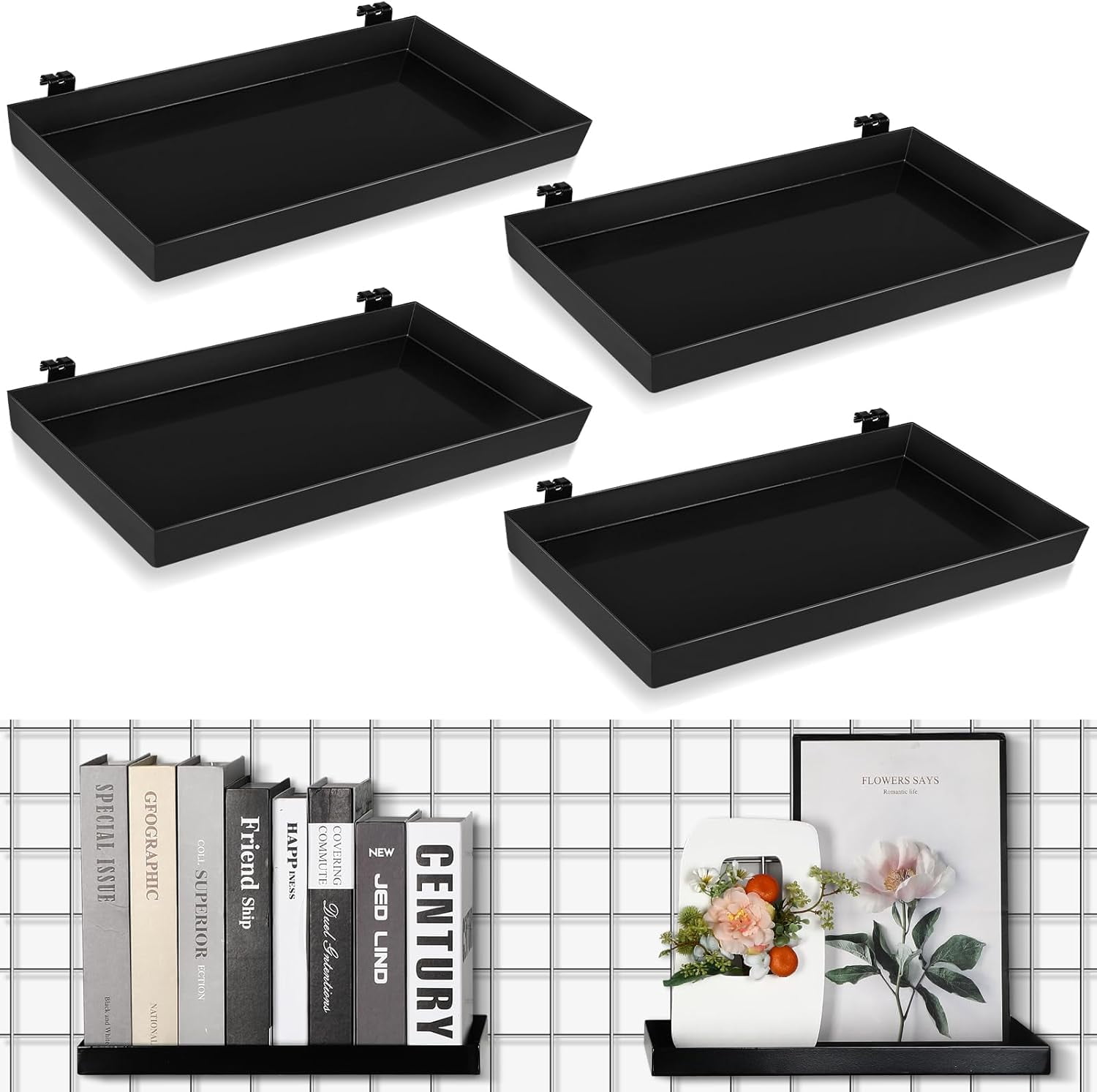4 Pcs Grid Panel Display Shelf 11.8 x 7.87 Inch Metal Display Rack ...