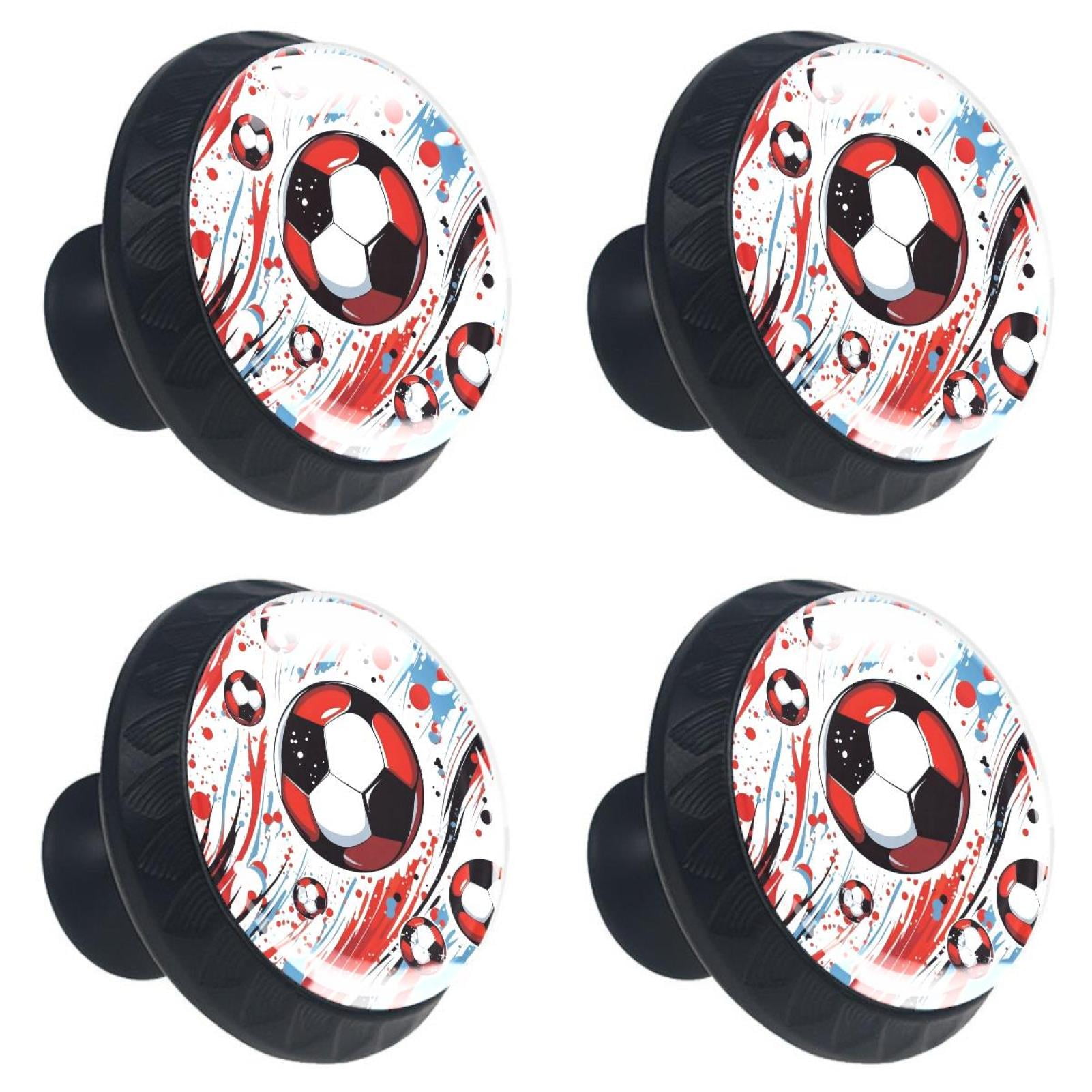 4 Pcs Grunge Football Soccers Print Cabinet Knobs 30mm Round Crystal ...
