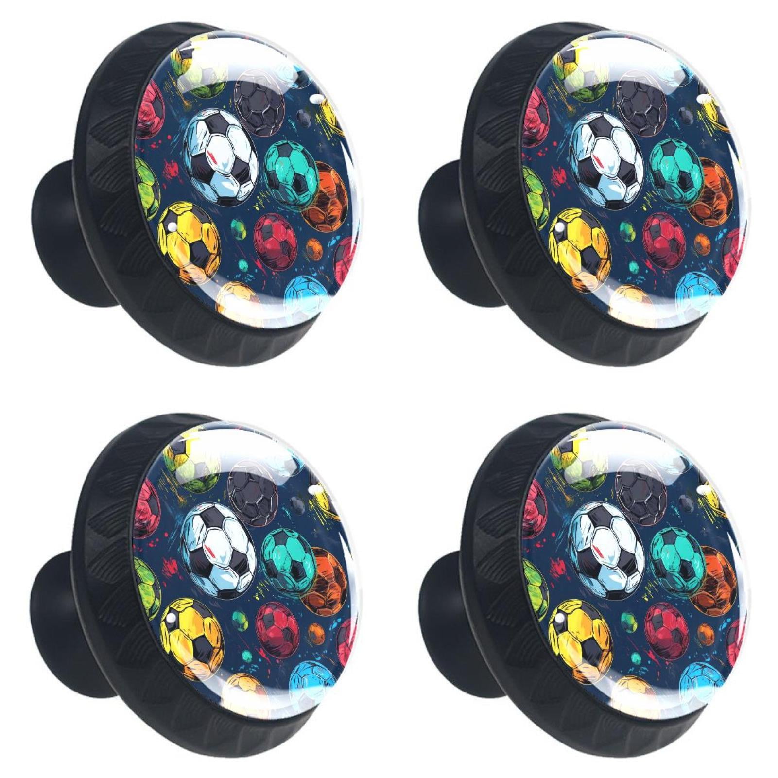4 Pcs Grunge Football Soccers Print Cabinet Knobs 30mm Round Crystal ...