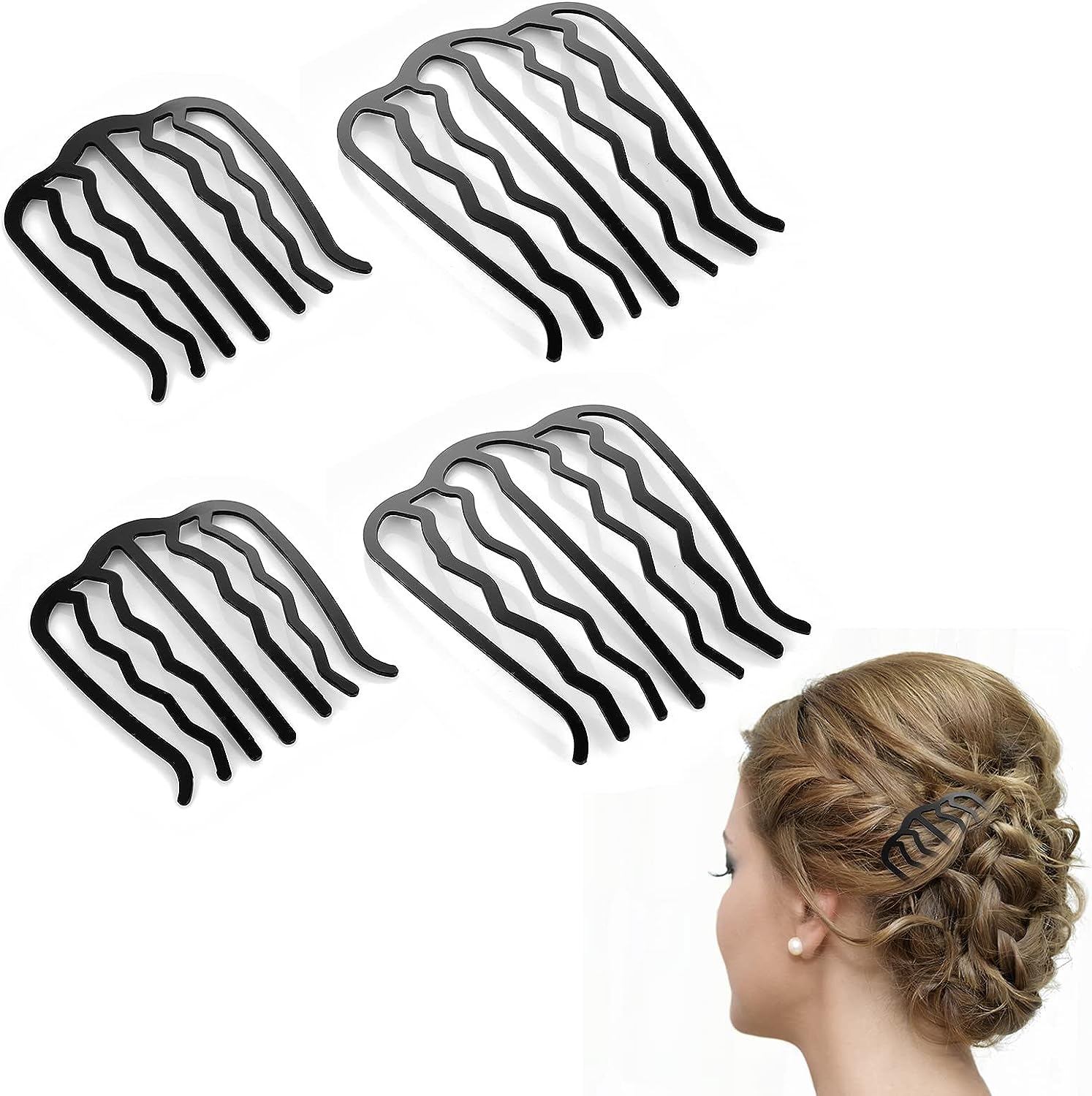 4 Pcs Hair Fork Clip U Shape Hair Side Combs Vintage Teeth Alloy Paint ...