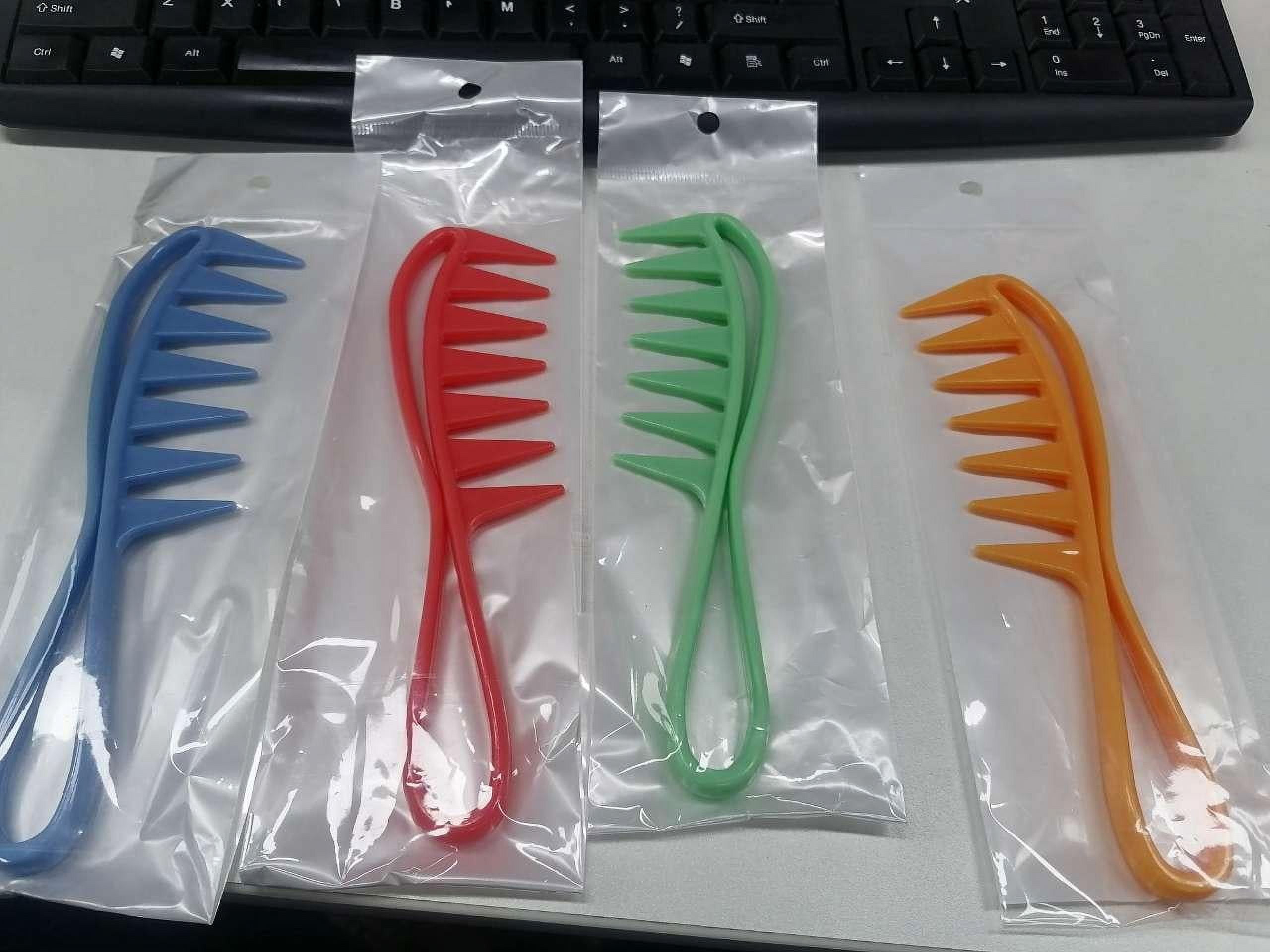 4 Pcs Hairdressing Comb Set Green Blue Pink Orange Wide Tooth Round ...