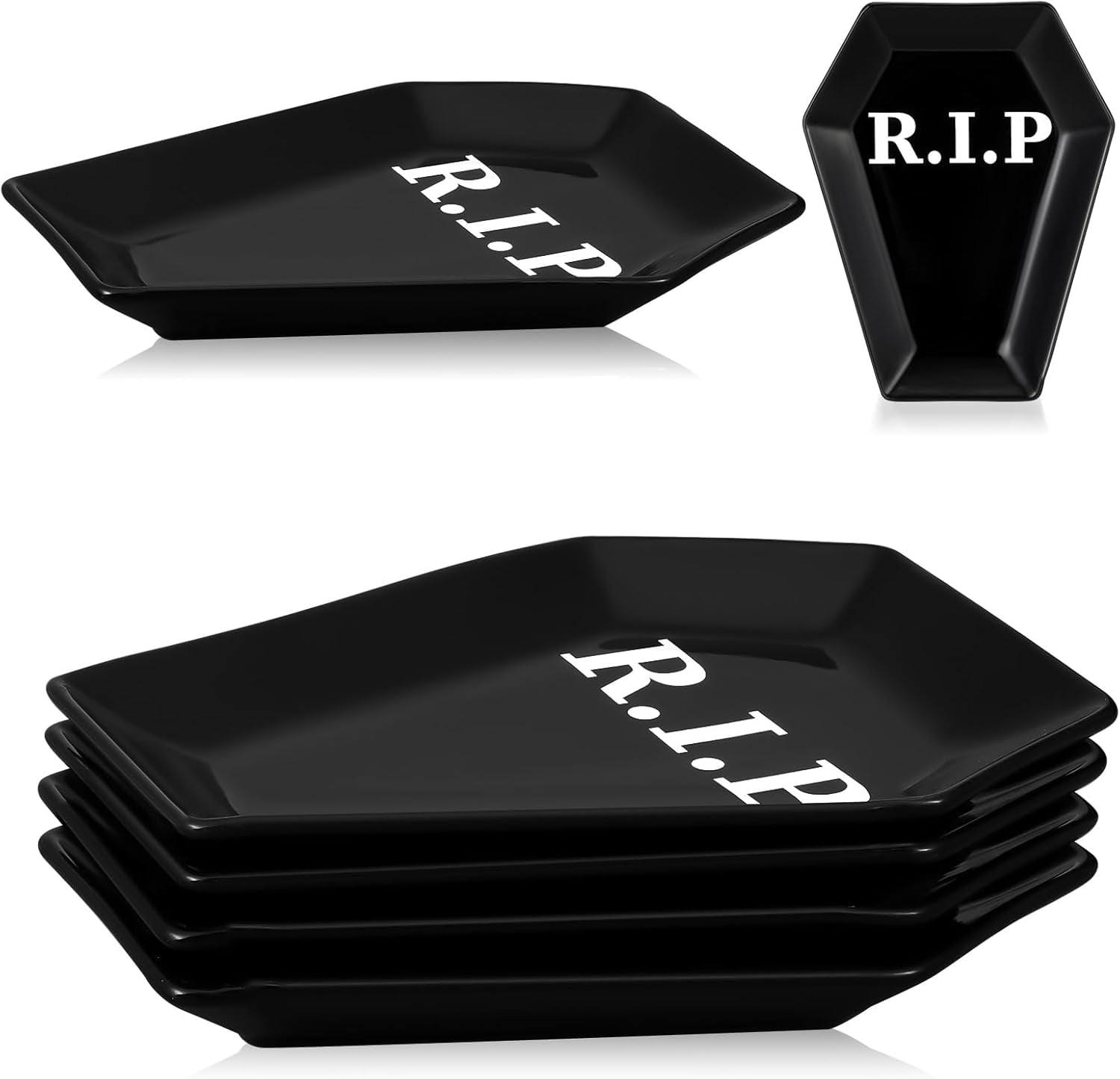 4 Pcs Halloween Candy Bowl Ceramic Halloween Coffin Shaped Serving Tray ...